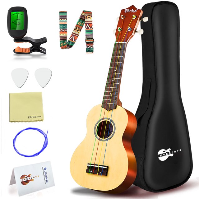 Everjoys 21'' Soprano Ukulele Starter Kit - Rainbow Strings, Gig Bag ...