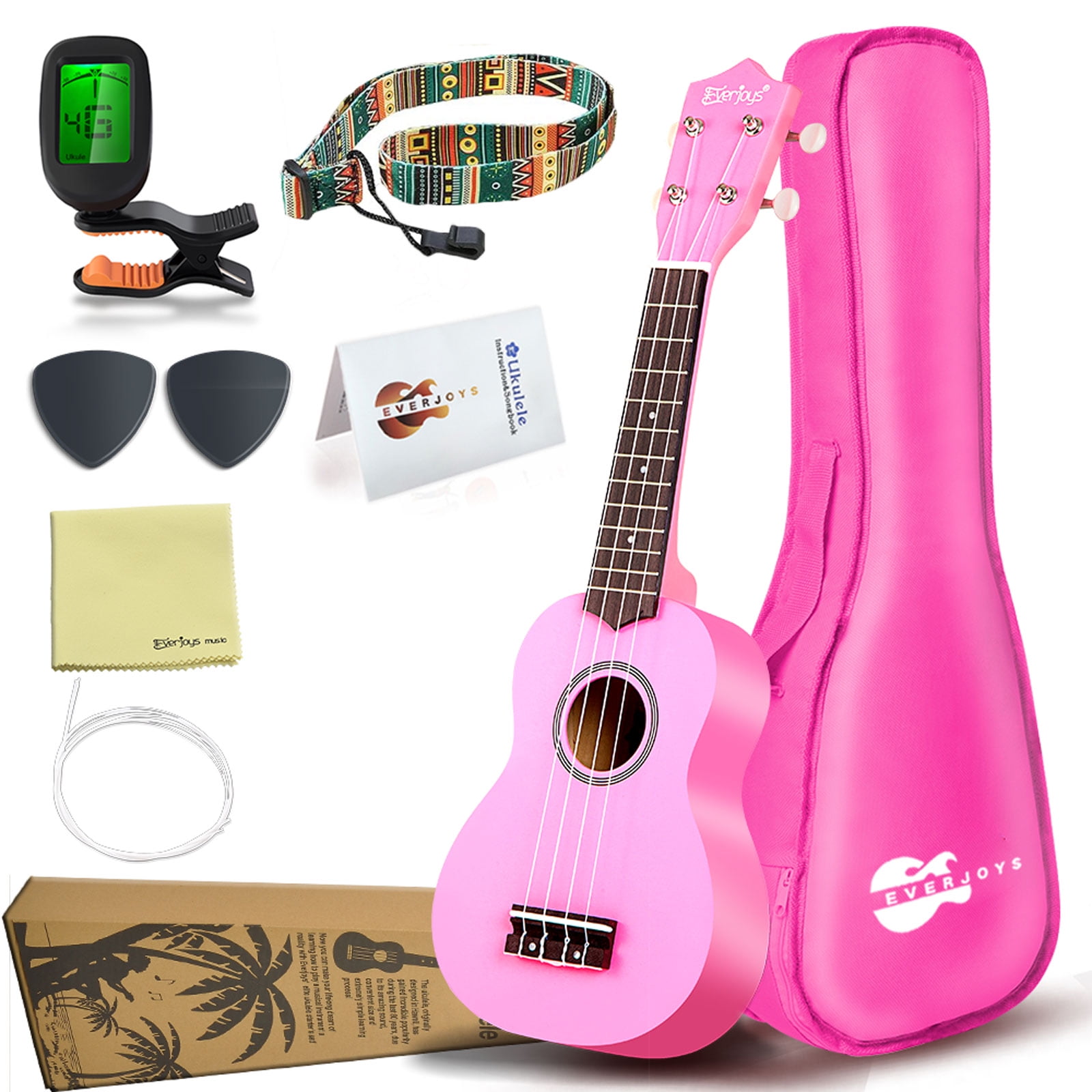 Free Shipping! Everjoys 21 inch Soprano Ukulele Starter Kit w/Gig Bag ...