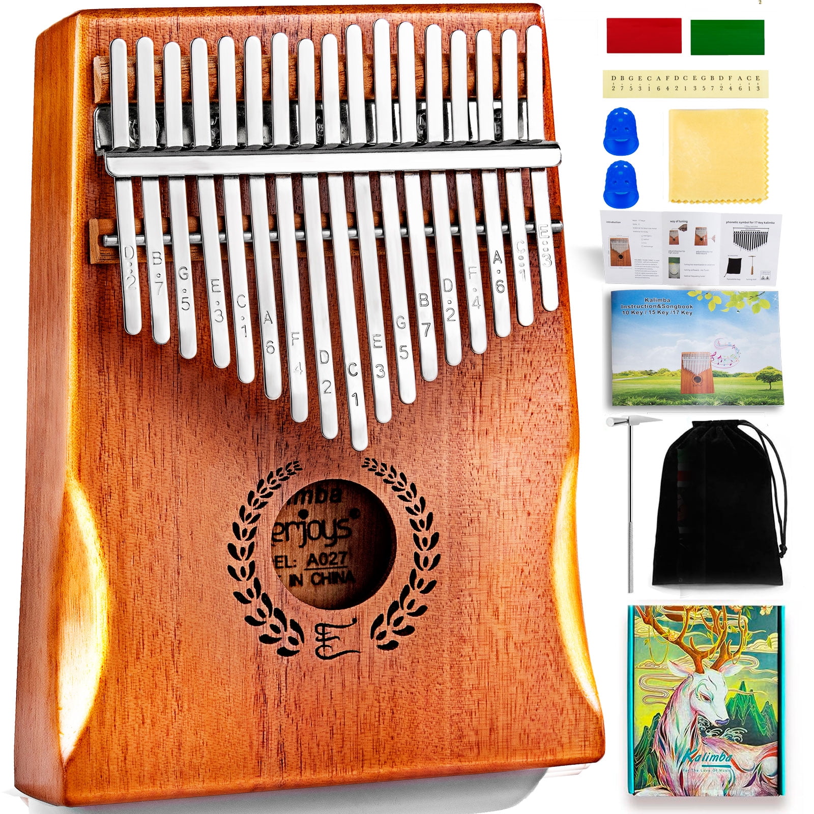 Everjoys 17 Keys Kalimba Thumb Piano, Professional Kit with Portable ...