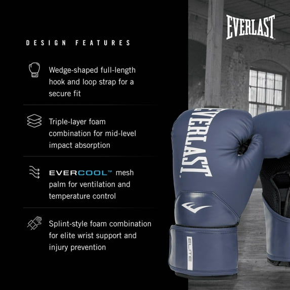 Everlast Elite 2 Boxing Gloves for Training – Navy/Black, 16 oz ...