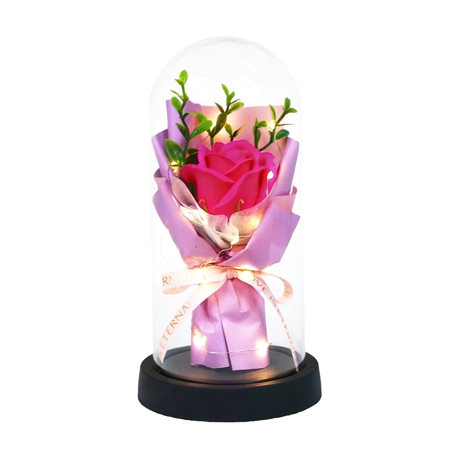 Everlasting Soap Flower Bouquet with Glass Cover Luminous Dried Flower ...