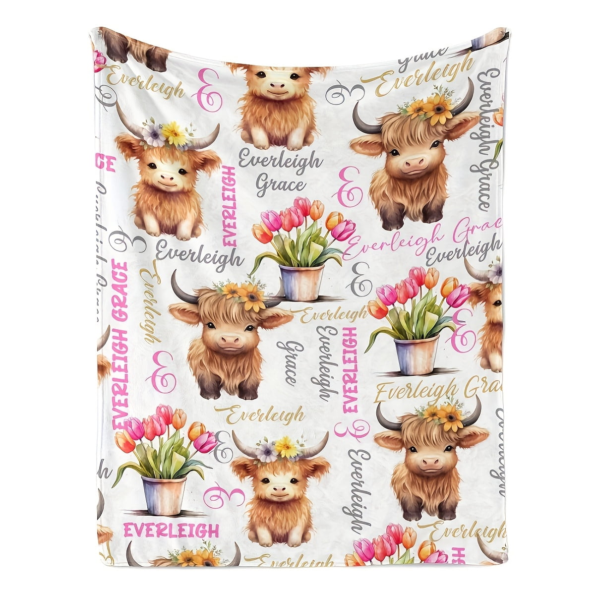 Everleigh Grace Floral Cow Print Blanket - Soft Lightweight Flannel ...