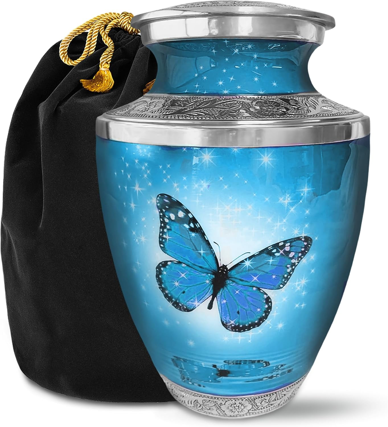 Everlight Memorials Light Blue Butterfly Adult Large Cremation Urn for ...