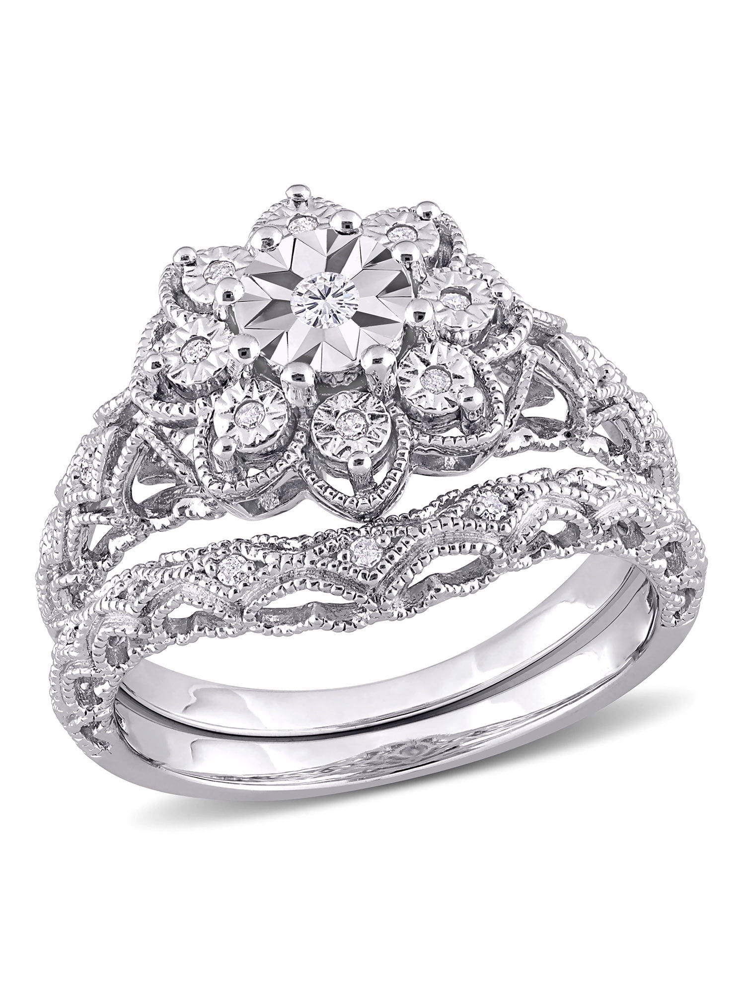 Everly Women's Diamond Sterling Silver Bridal Set - Walmart.com