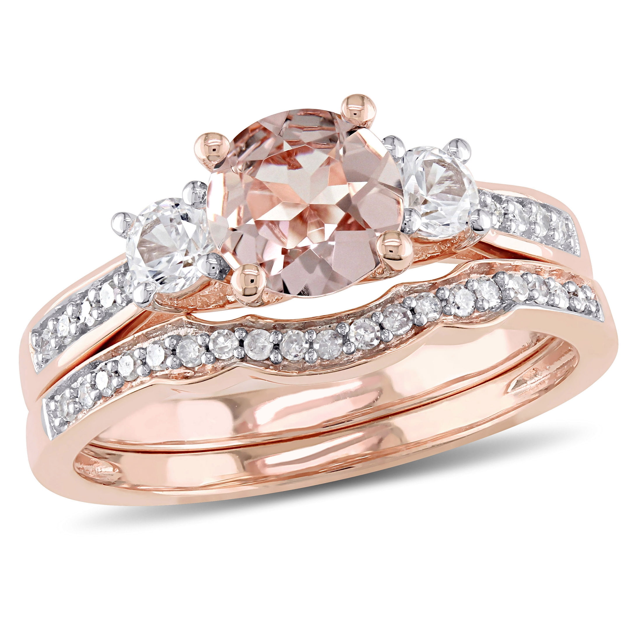 Everly Women's Created Sapphire Created Morganite 10k Rose Gold Bridal ...