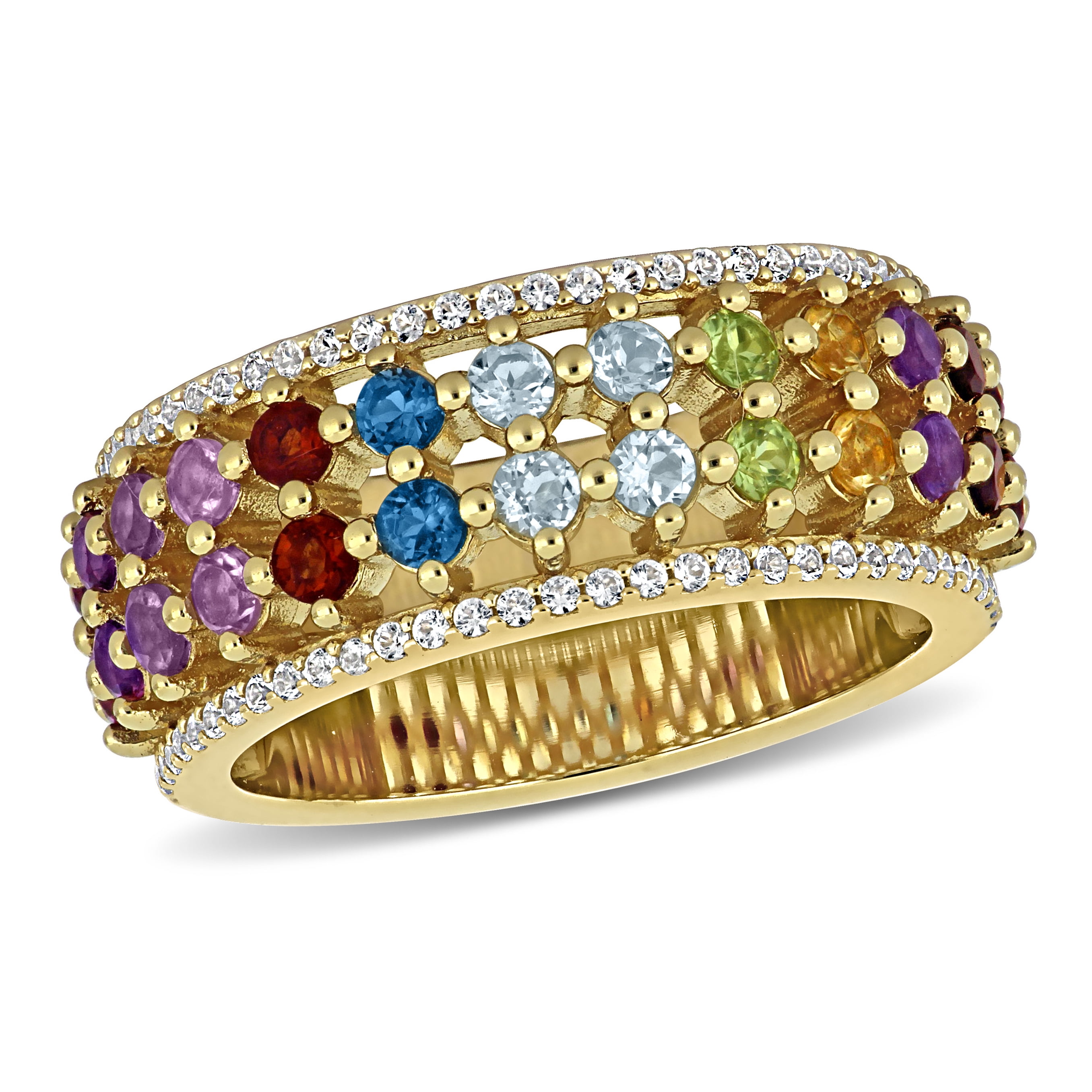 Everly Women's 1 3/4ct TGW Multi-Gem Semi-Eternity Ring in Yellow Gold ...