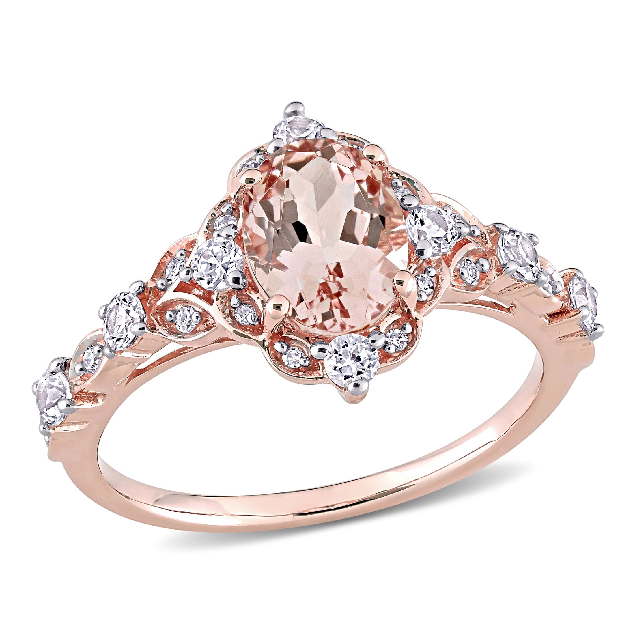 Everly Women's Morganite and Sapphire 14K Rose Gold Engagement Ring ...