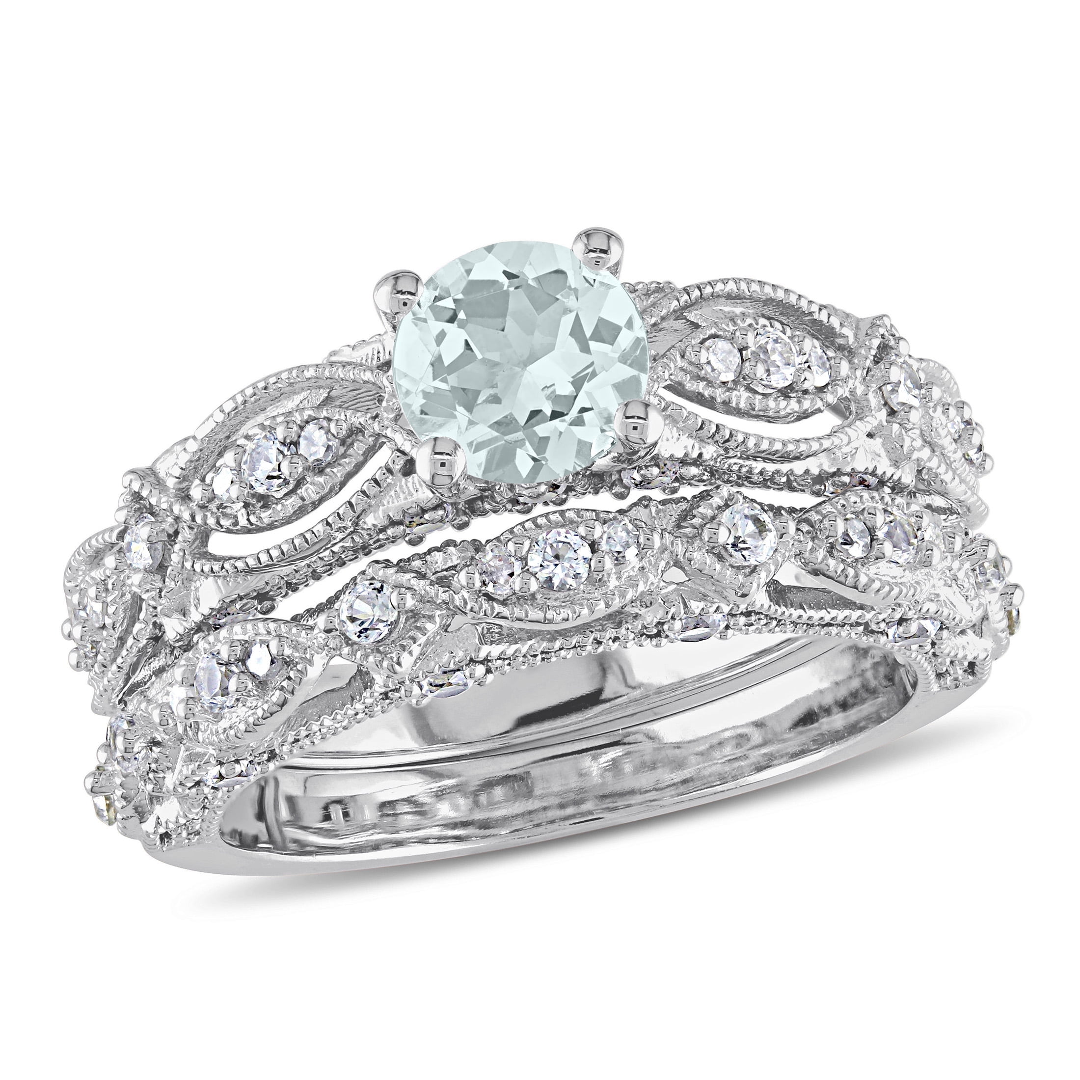 Everly Women's Created Sapphire Created Aquamarine 10k White Gold ...