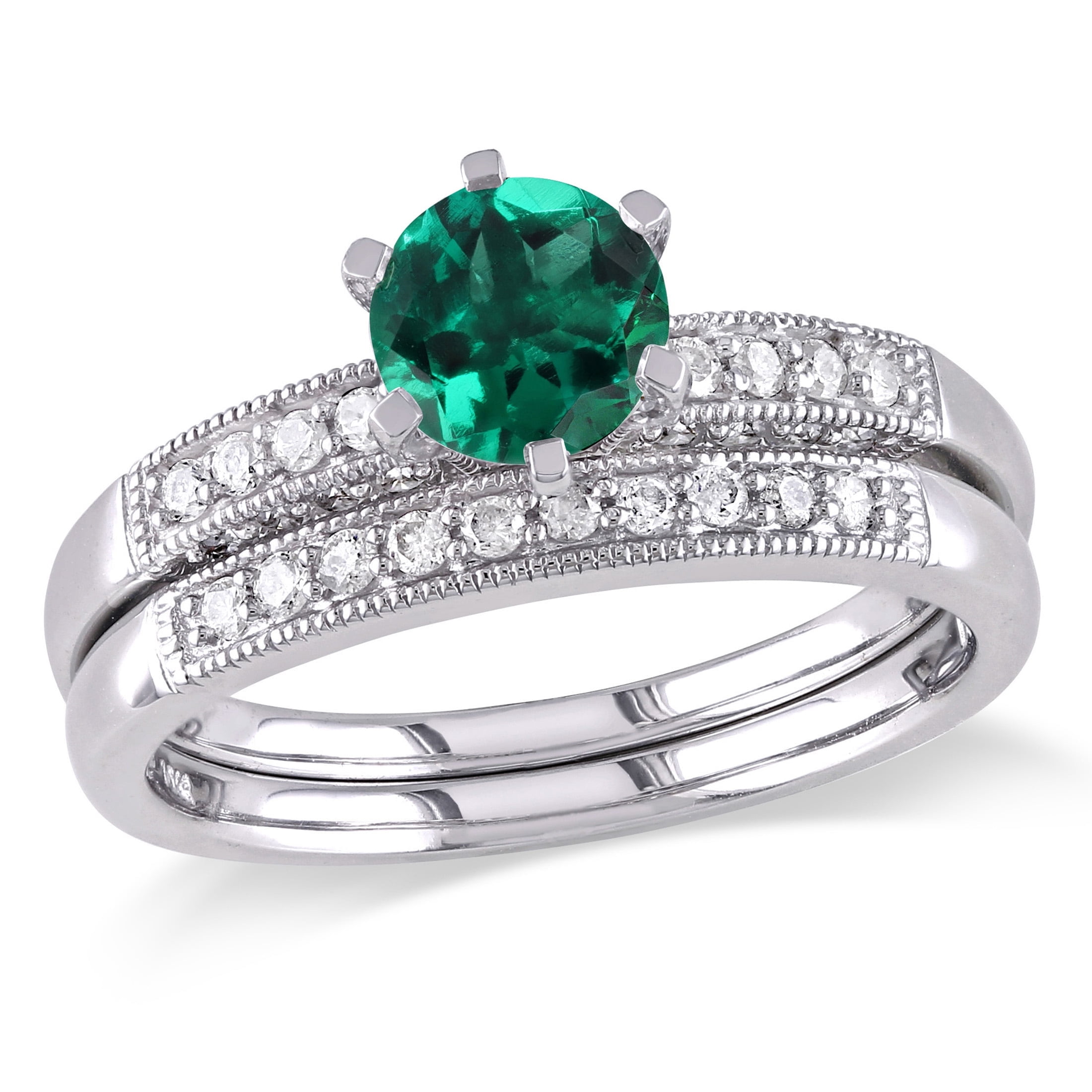 Everly Women's Created Emerald 10k White Gold Bridal Set - Walmart.com
