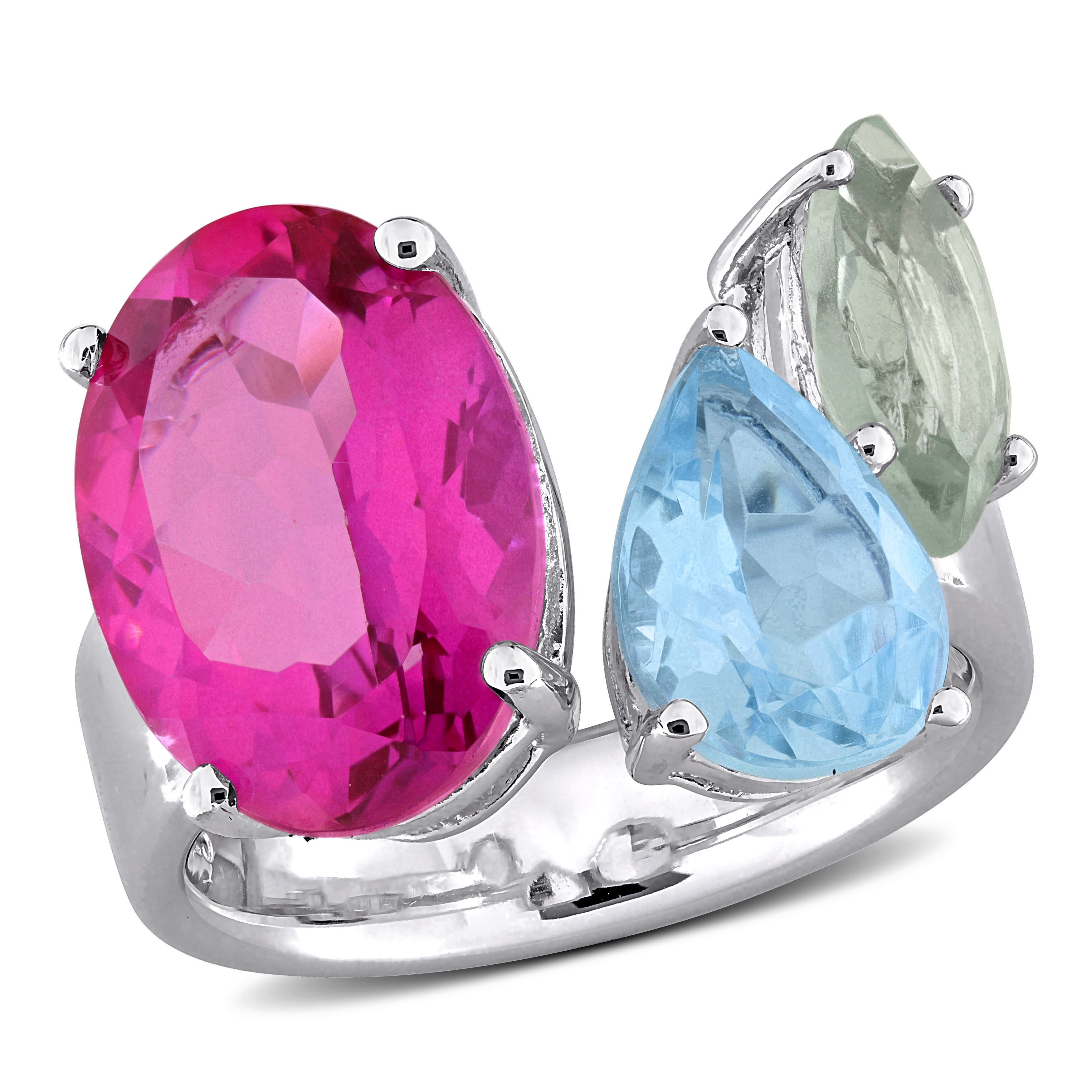 Everly Women's 10ct TGW Pink and Sky Blue Topaz and Green Quartz Sterling Silver Open Ring ...