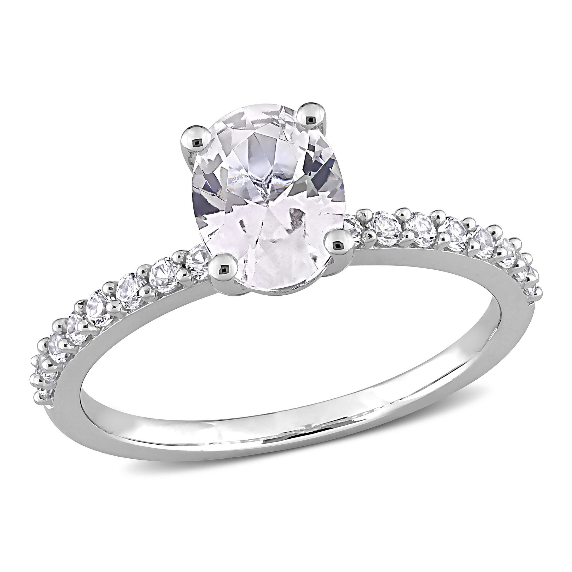 Everly Women's 2 1/3CT Oval-Cut Created White Sapphire 10kt White Gold Engagement Ring ...