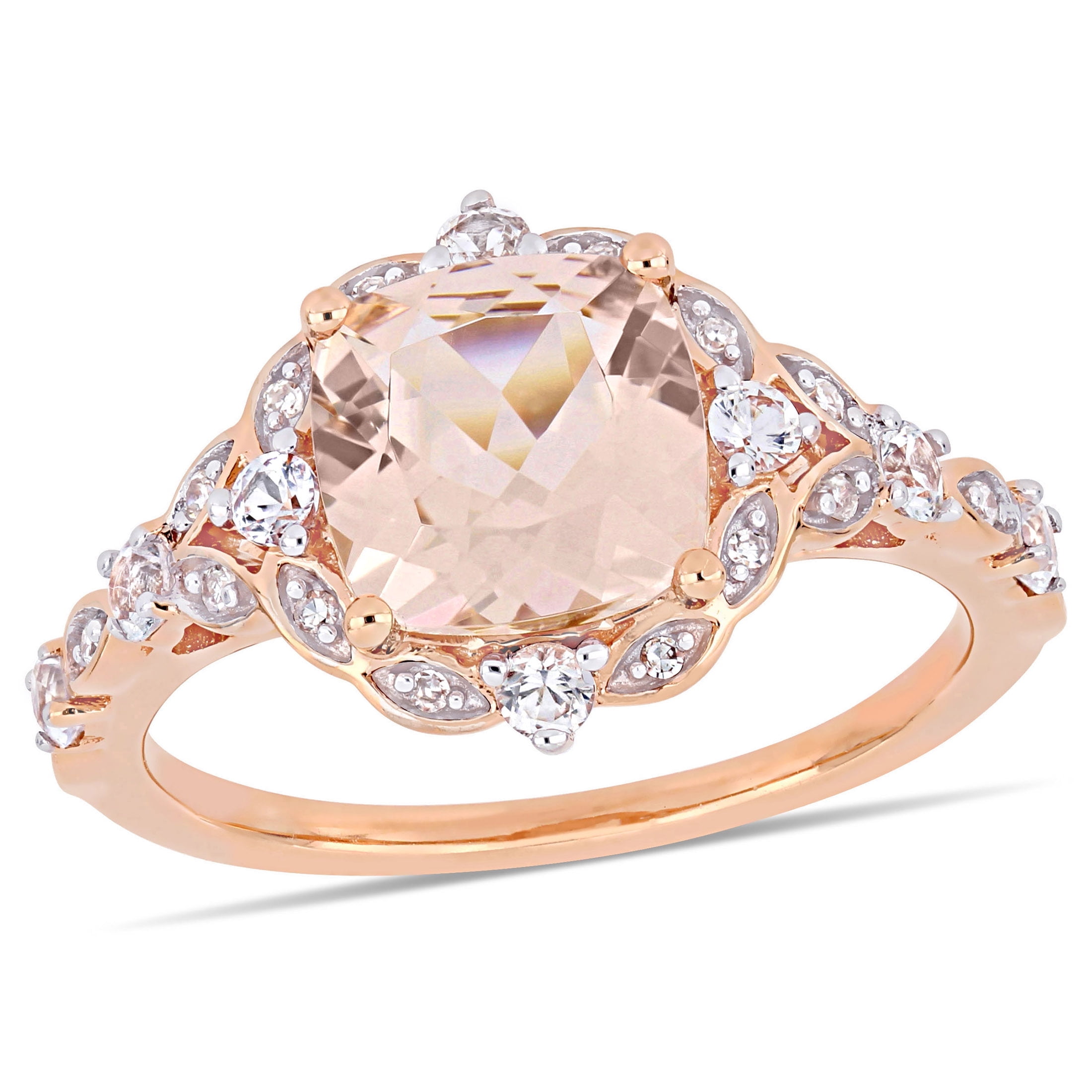 Everly Women's Morganite and Sapphire 14K Rose Gold Engagement Ring ...