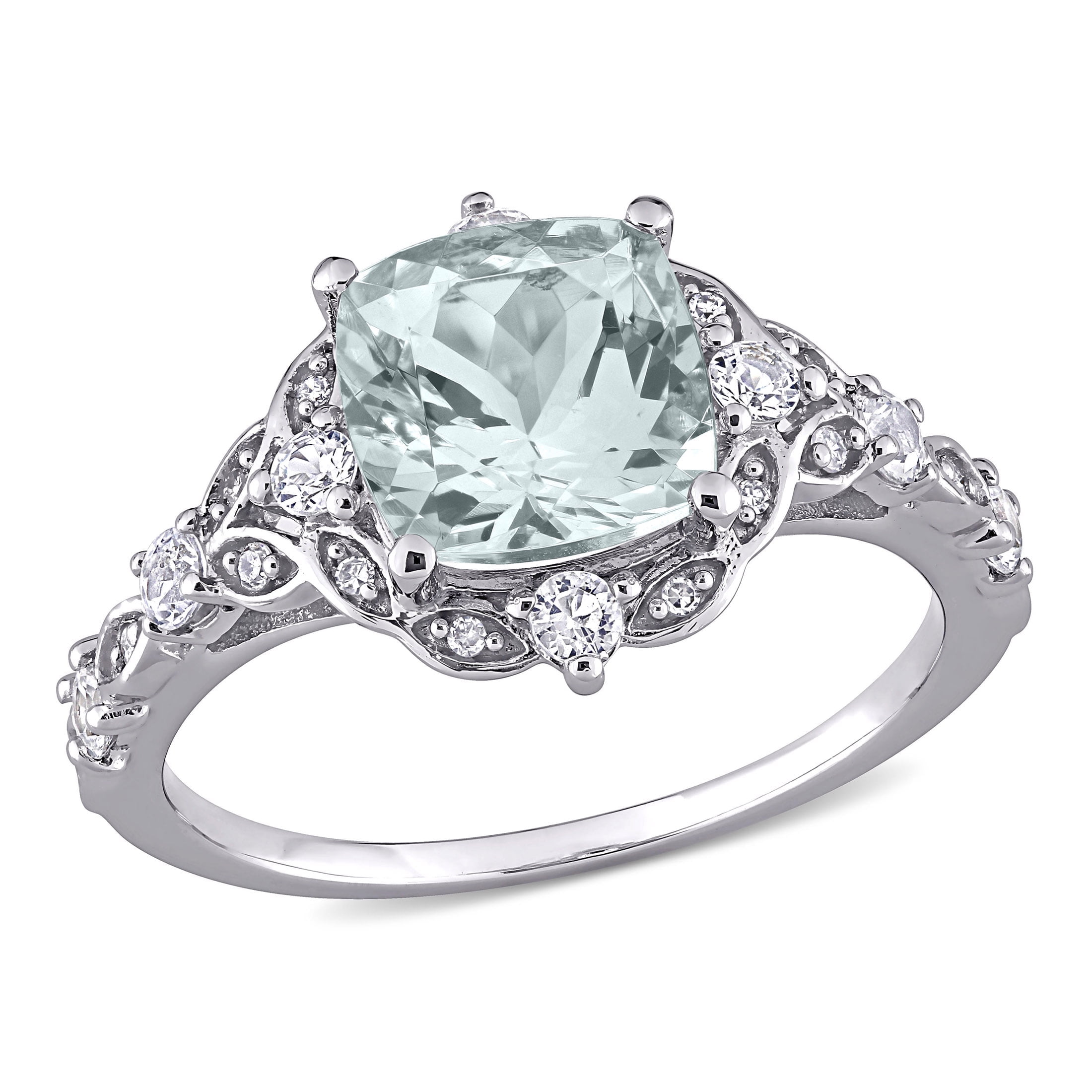 Everly Women's Aquamarine and Sapphire 14k White Gold Ring - Walmart.com