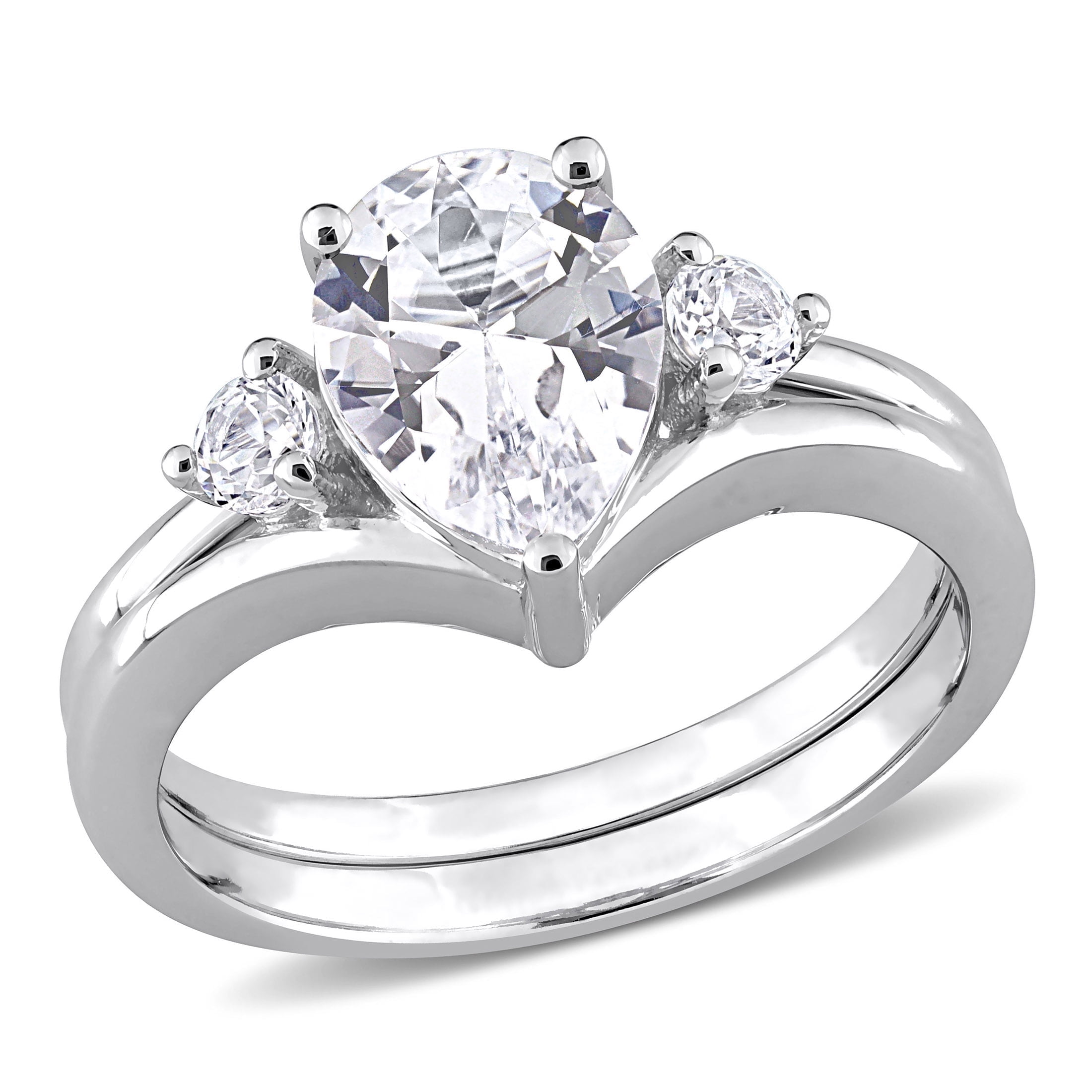 Everly Women's Created Sapphire 10K White Gold Engagement Ring ...
