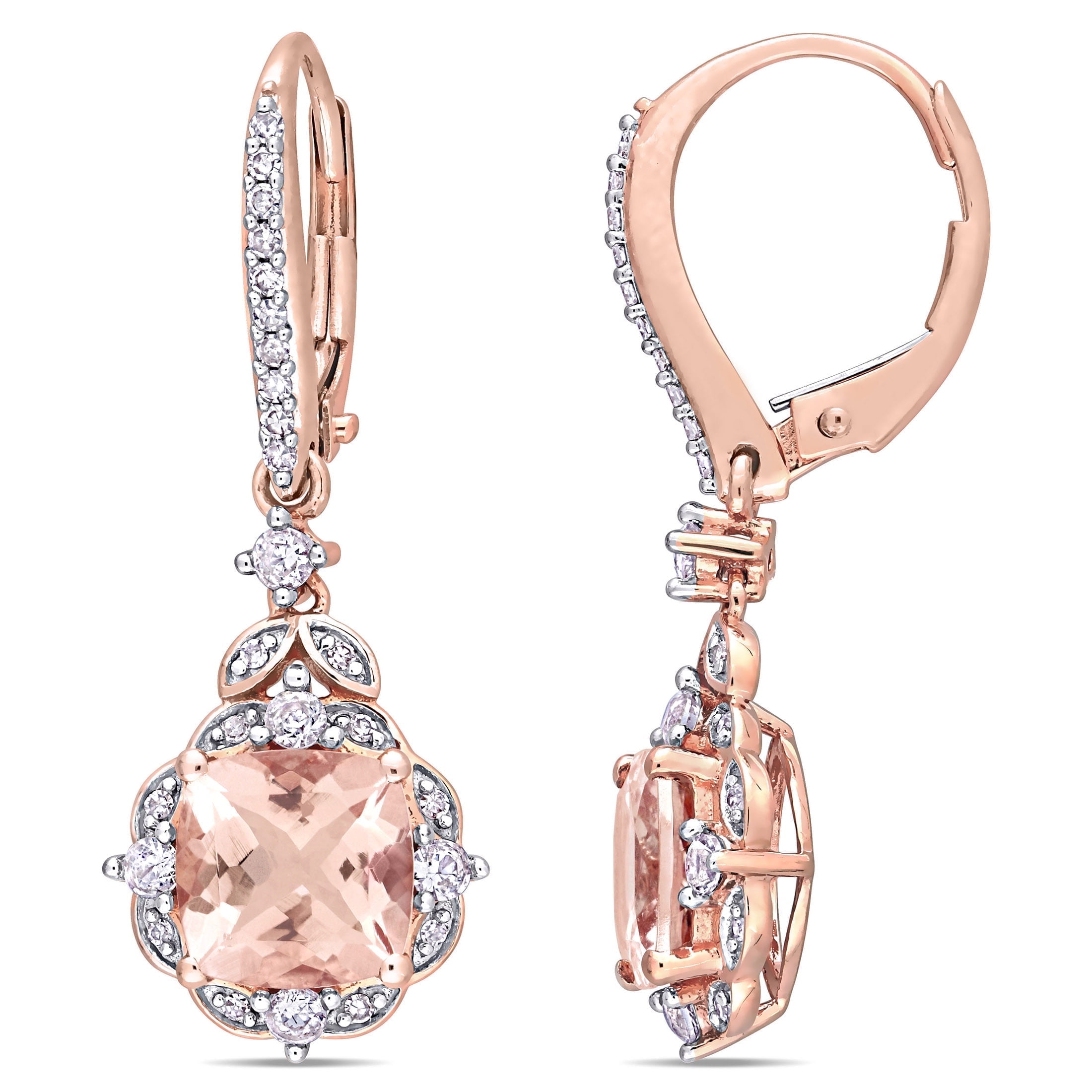 Everly Women's Morganite and Sapphire 14k Rose Gold Earrings - Walmart.com