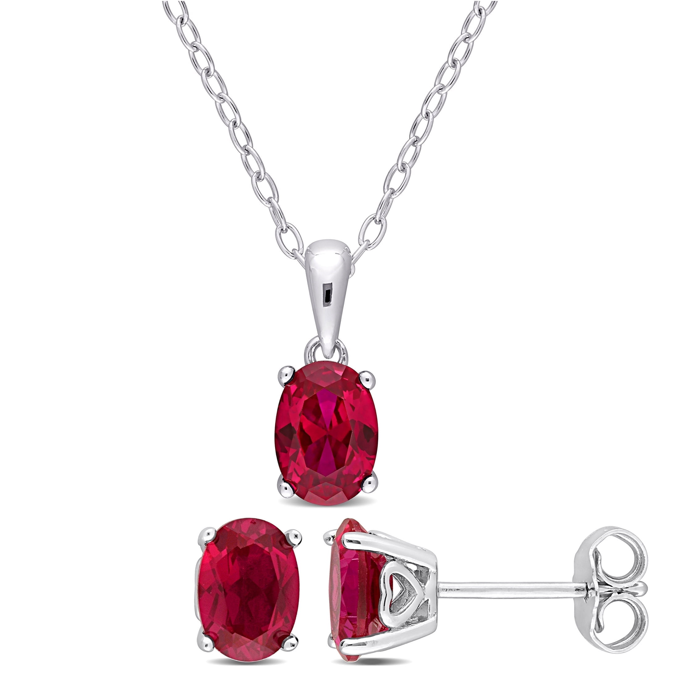 Everly Women's Created Ruby Sterling Silver Earrings - Walmart.com