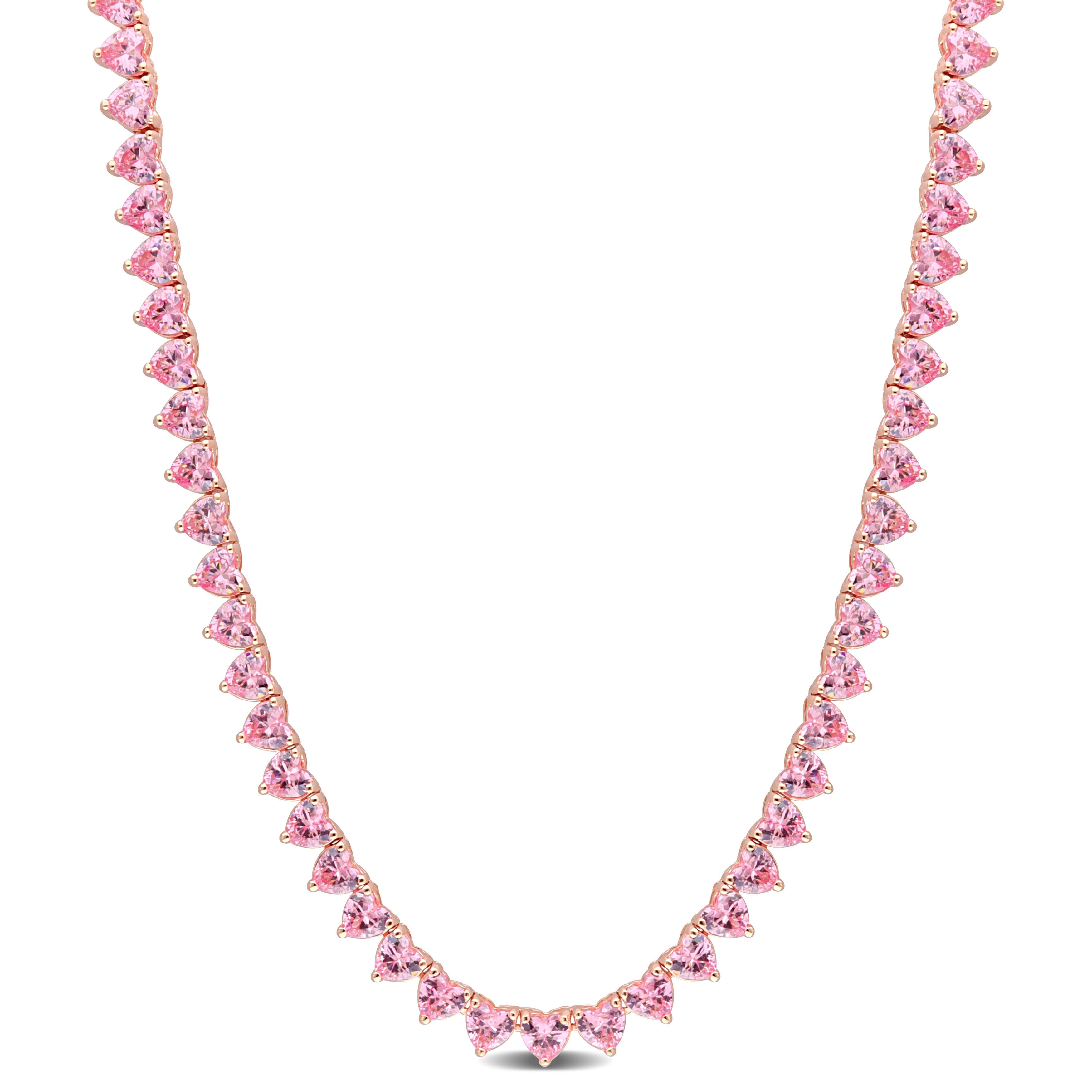 Everly Women's 31 1/5ct TGW Created Pink Sapphire Rose Silver Heart ...