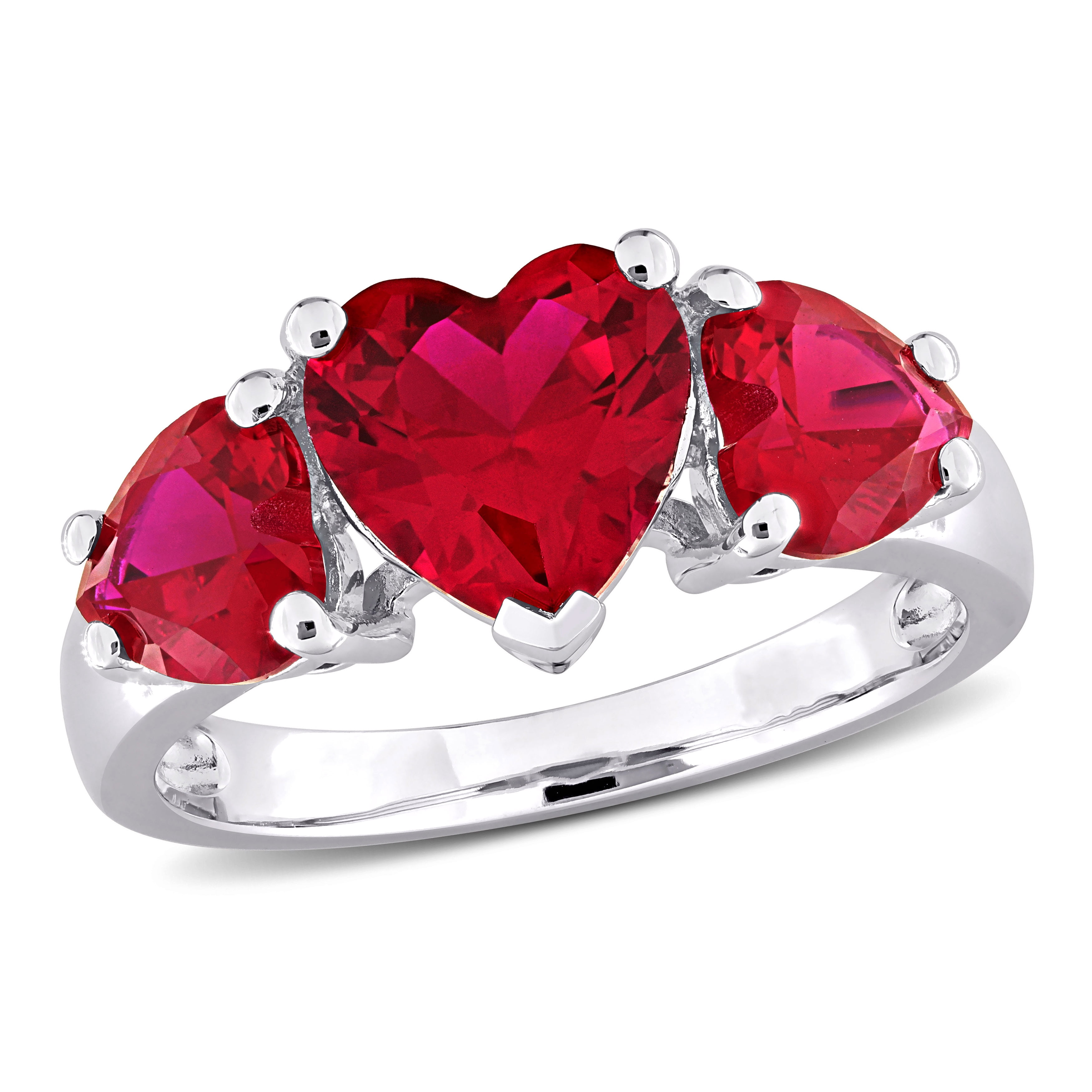 Everly Women’s 4 4/5ct Created Ruby Sterling Silver 3 Stone Heart Ring ...