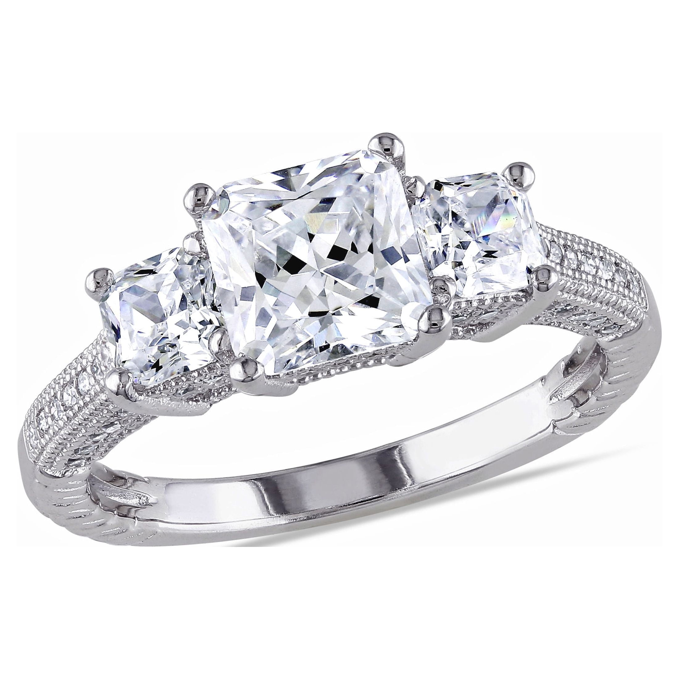 Everly Women's Cubic Zirconia Sterling Silver Engagement Ring - Walmart.com