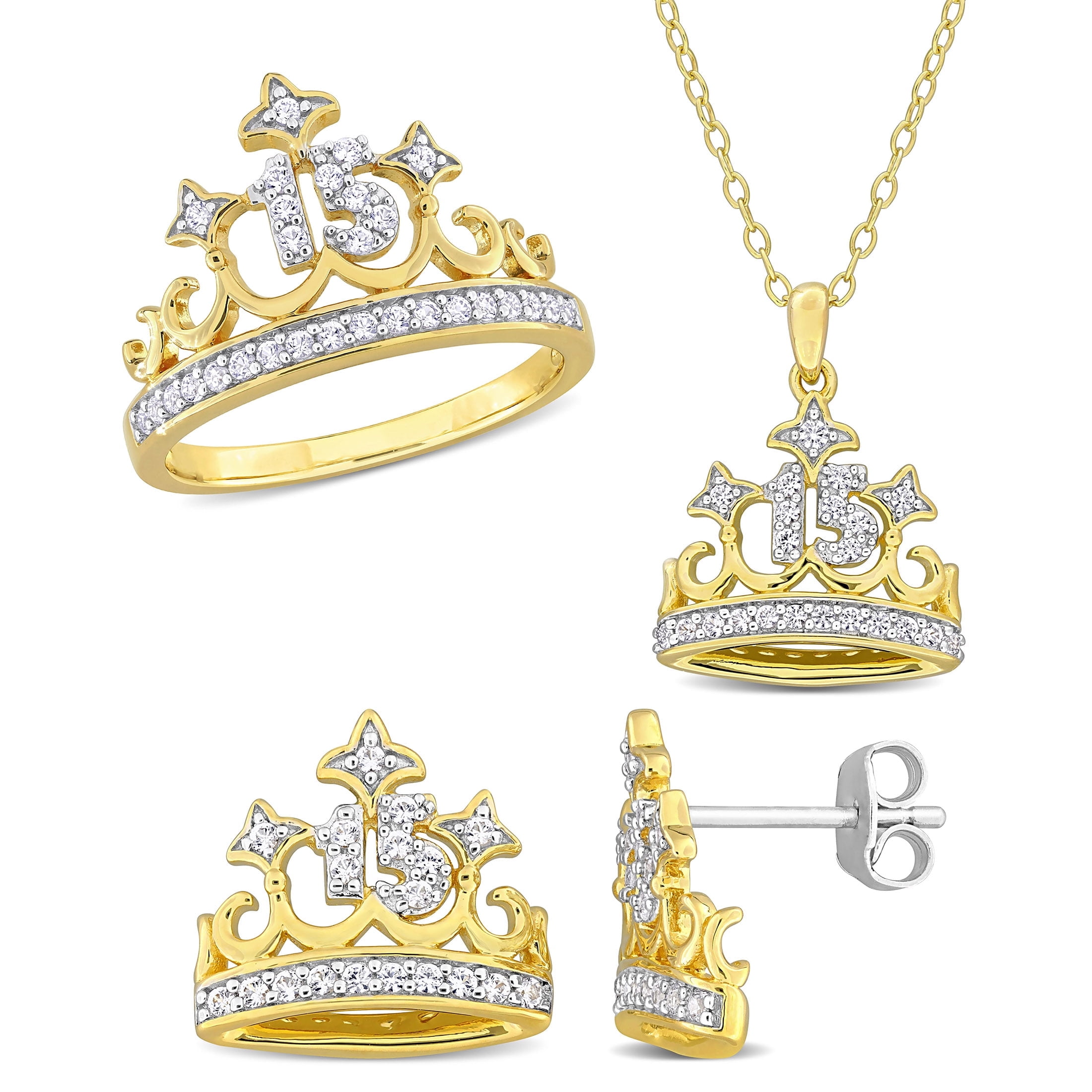 Everly Women's Created Sapphire Yellow Gold Plated Jewelry Set ...