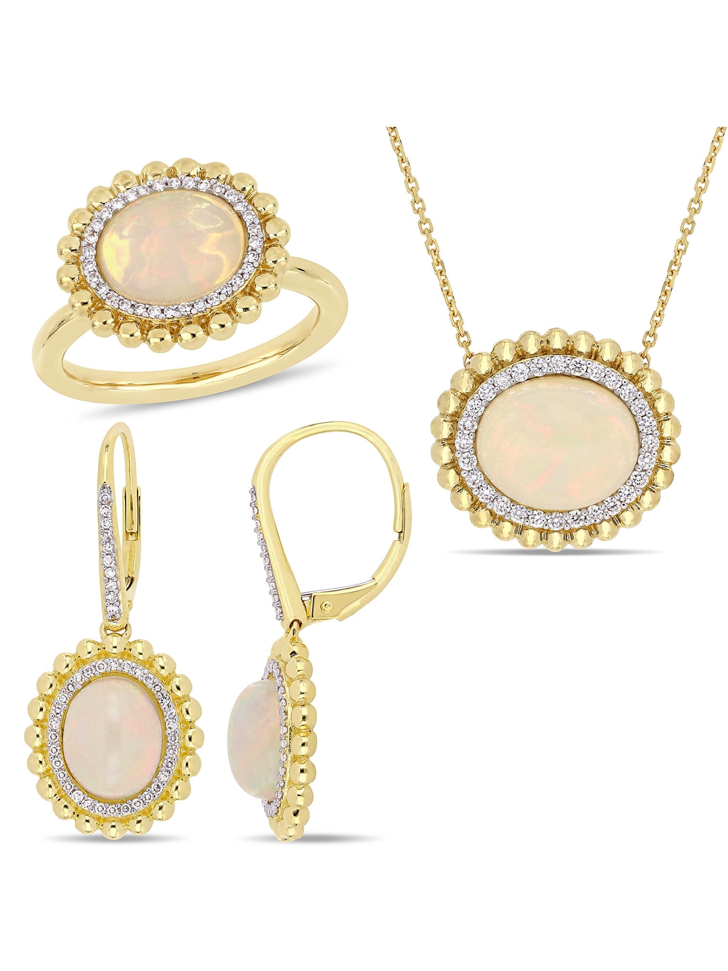 Everly Women's Opal and Diamond 14k Yellow Gold Jewelry Set - Walmart.com