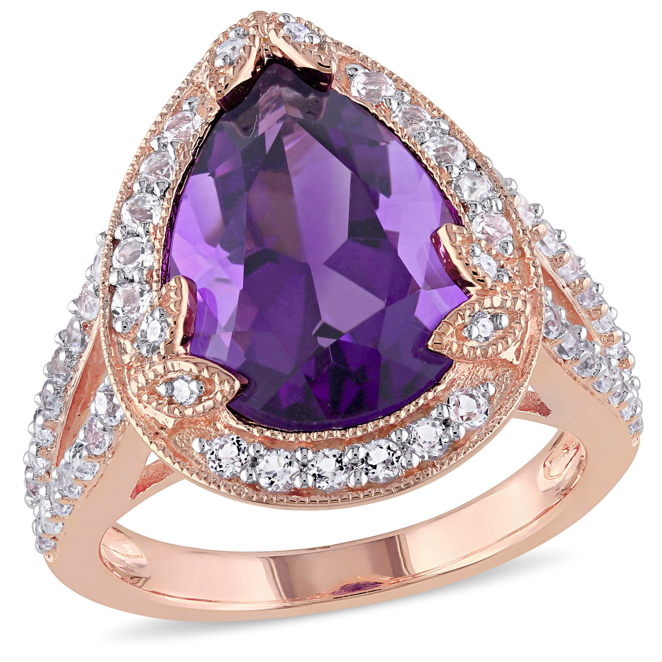 Everly Women's Amethyst and Topaz Rose Gold Plated Ring - Walmart.com