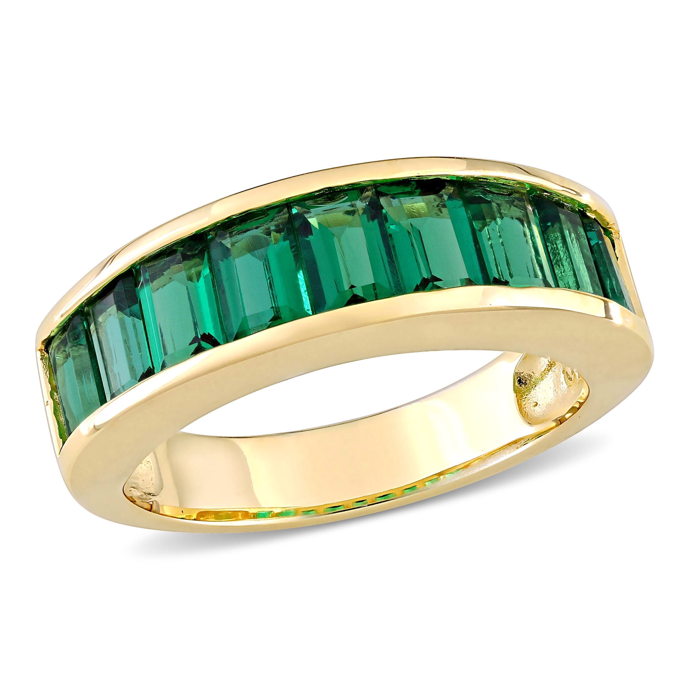 Everly Women's Created Emerald Yellow Gold Plated Ring - Walmart.com