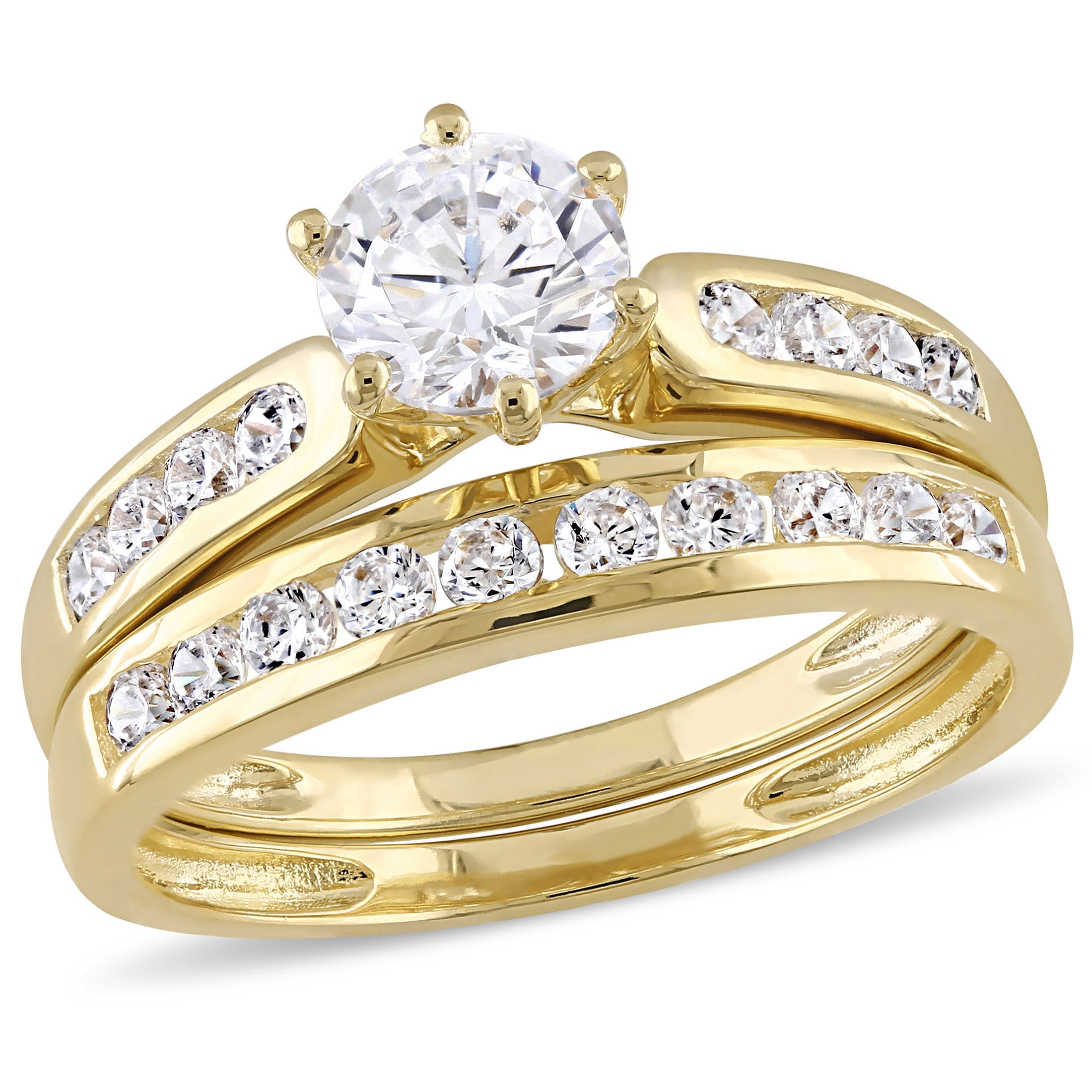 Everly Women's Cubic Zirconia Yellow Gold Plated Bridal Set - Walmart.com