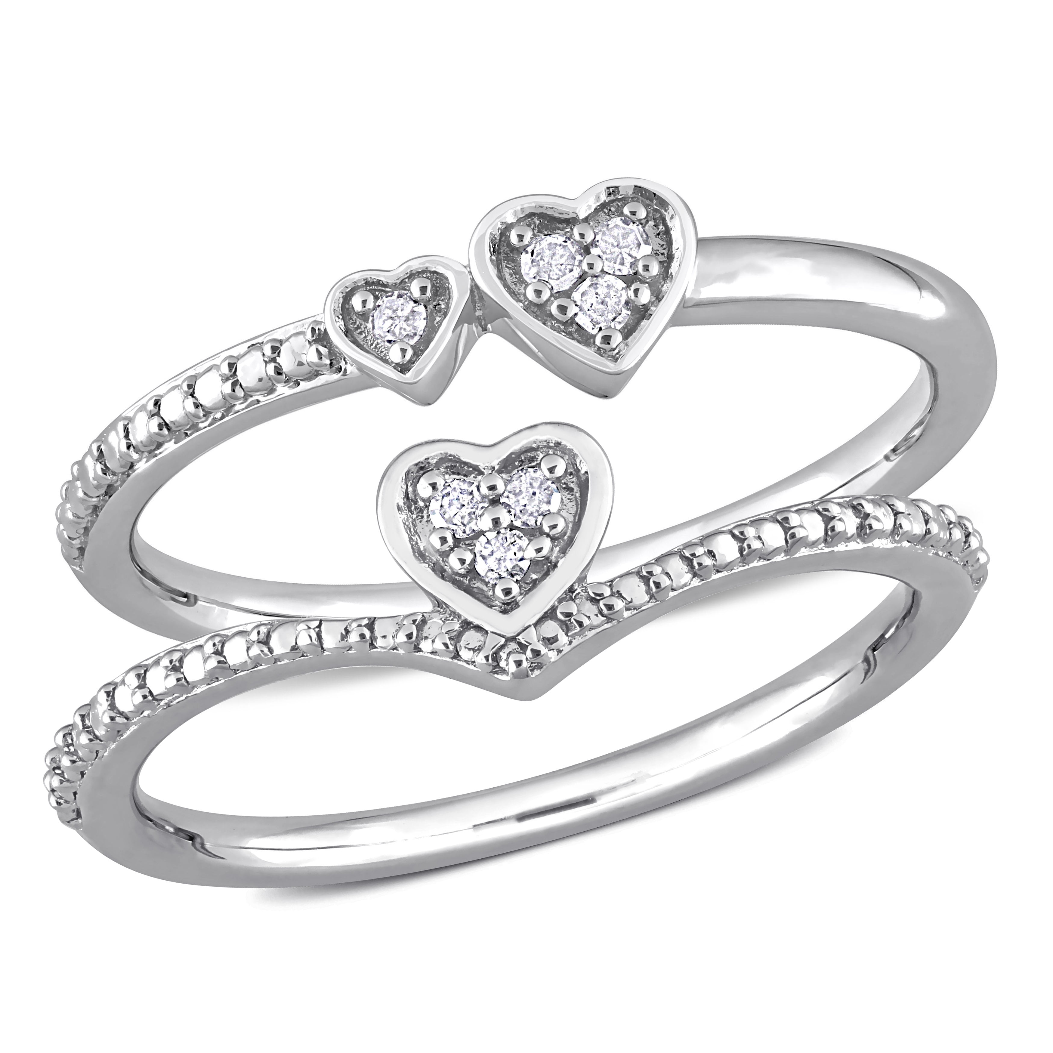 Everly Women's Diamond Accent Sterling Silver Double Heart Promise 2-Pc ...
