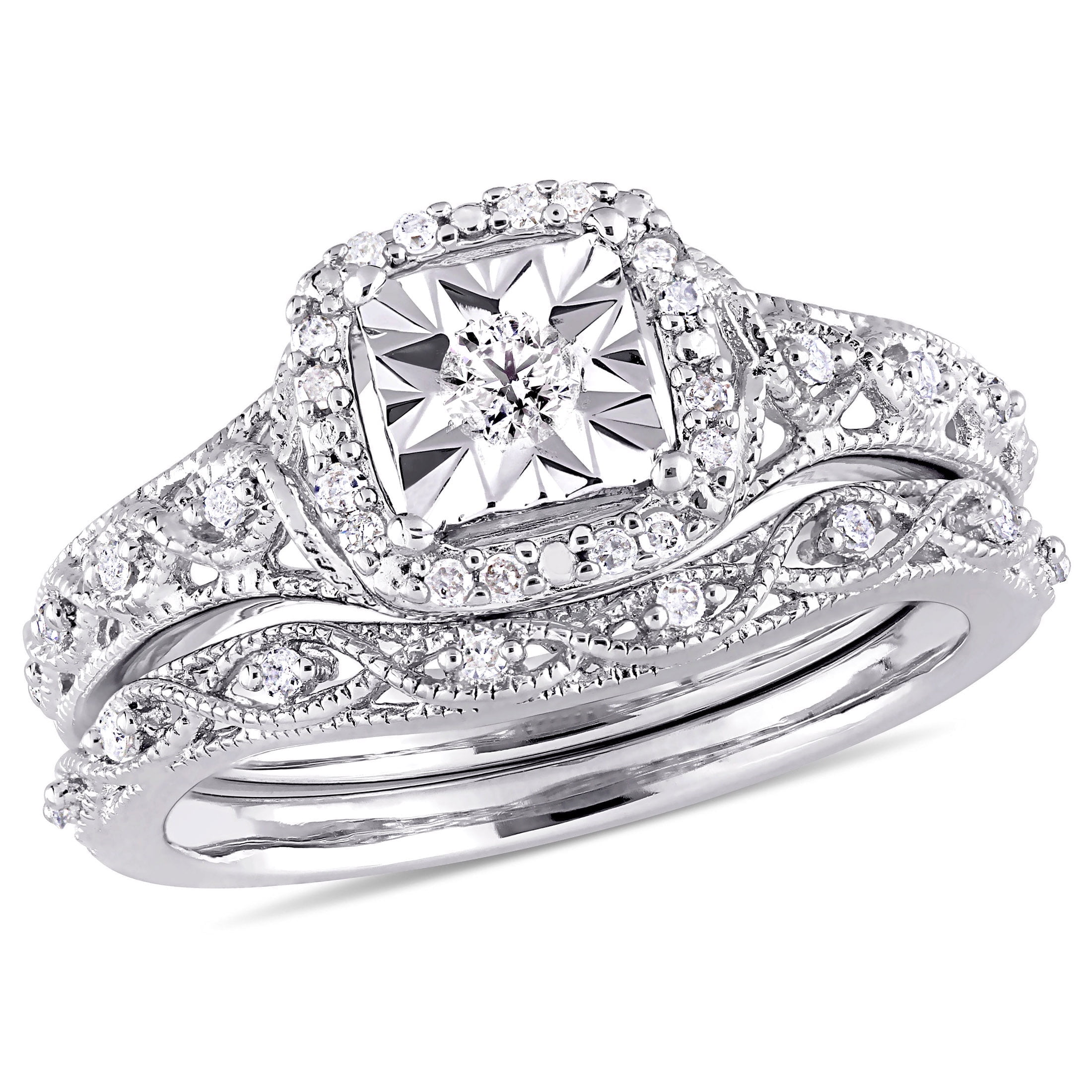 Everly Women's Diamond Sterling Silver Bridal Set - Walmart Business ...