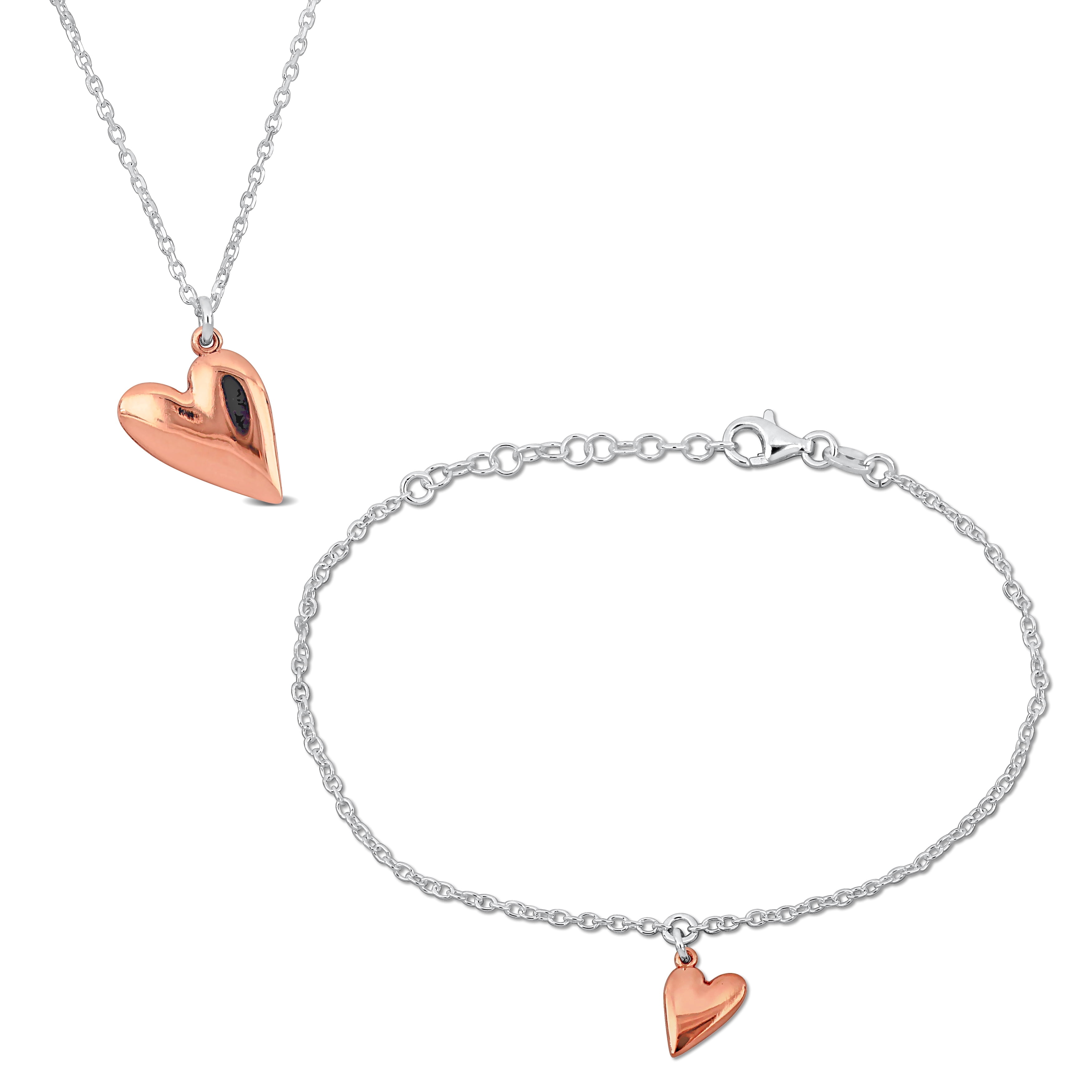 Everly Women's Two-Tone Silver Heart Pendant and Bracelet 2-pc Set 16.5 ...