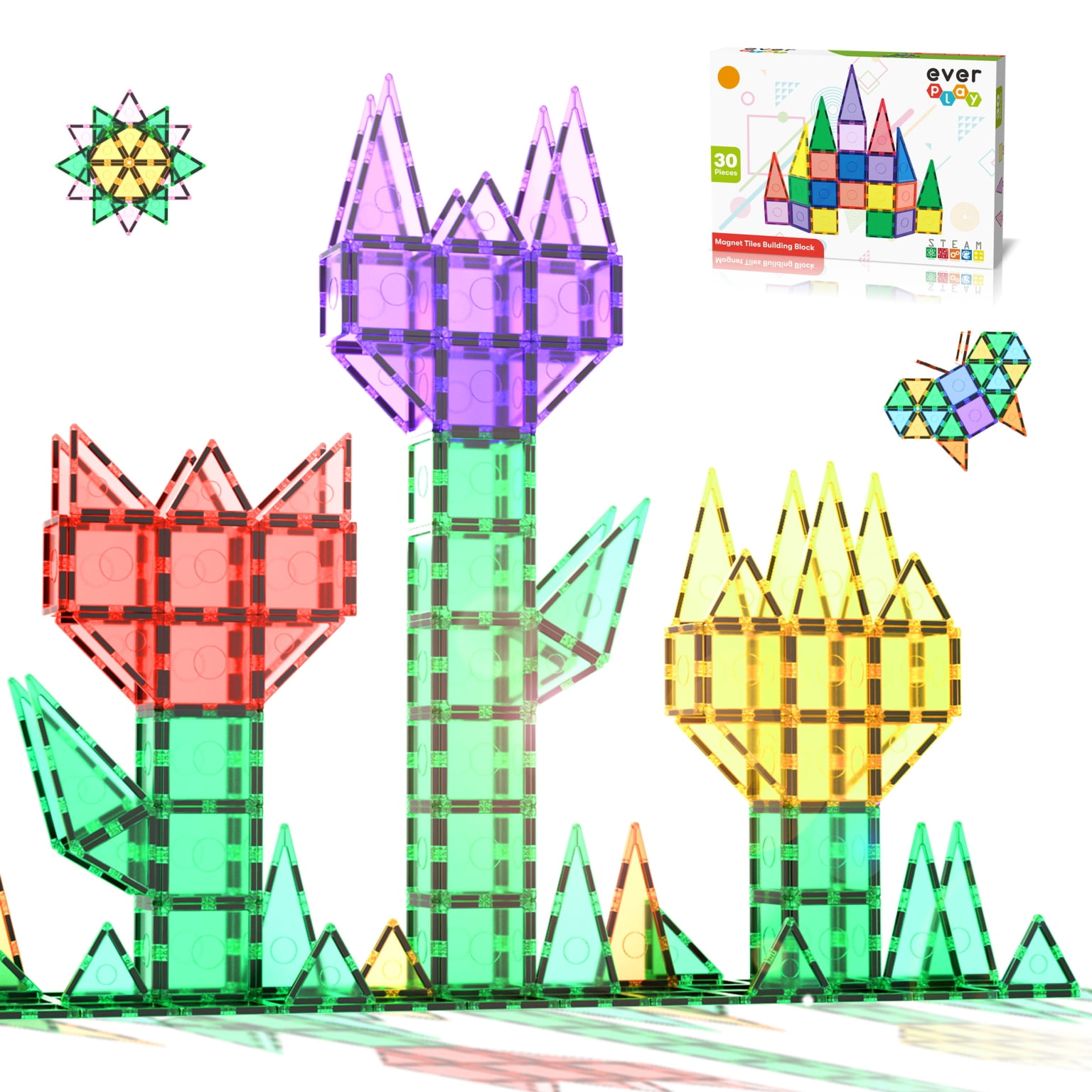 Everplay 30-Piece Magnetic Building Block Tiles, STEM Learning Toy Set ...