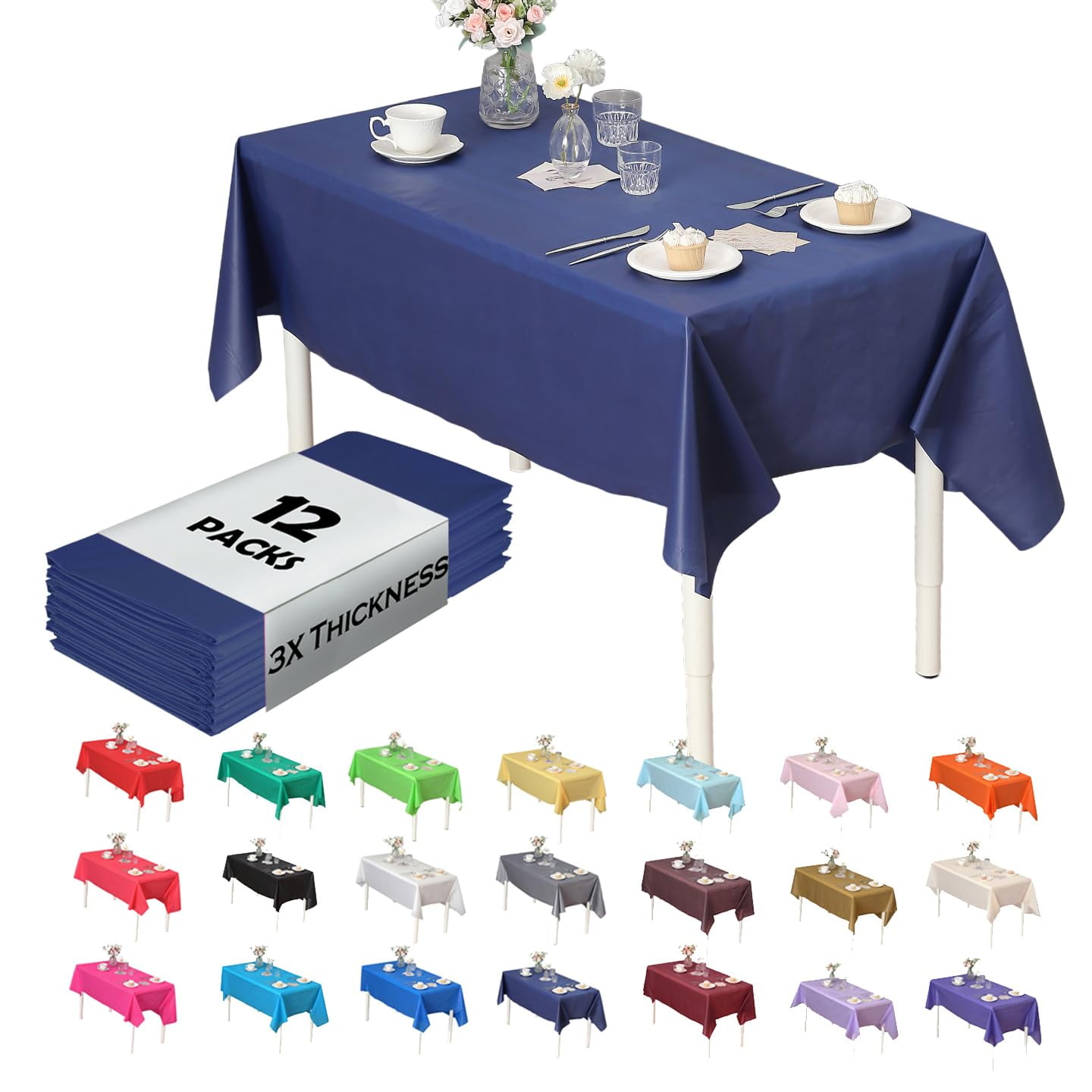 Evershine (12-Pack Heavy Duty Plastic Table Covers Tablecloth (Reusable ...