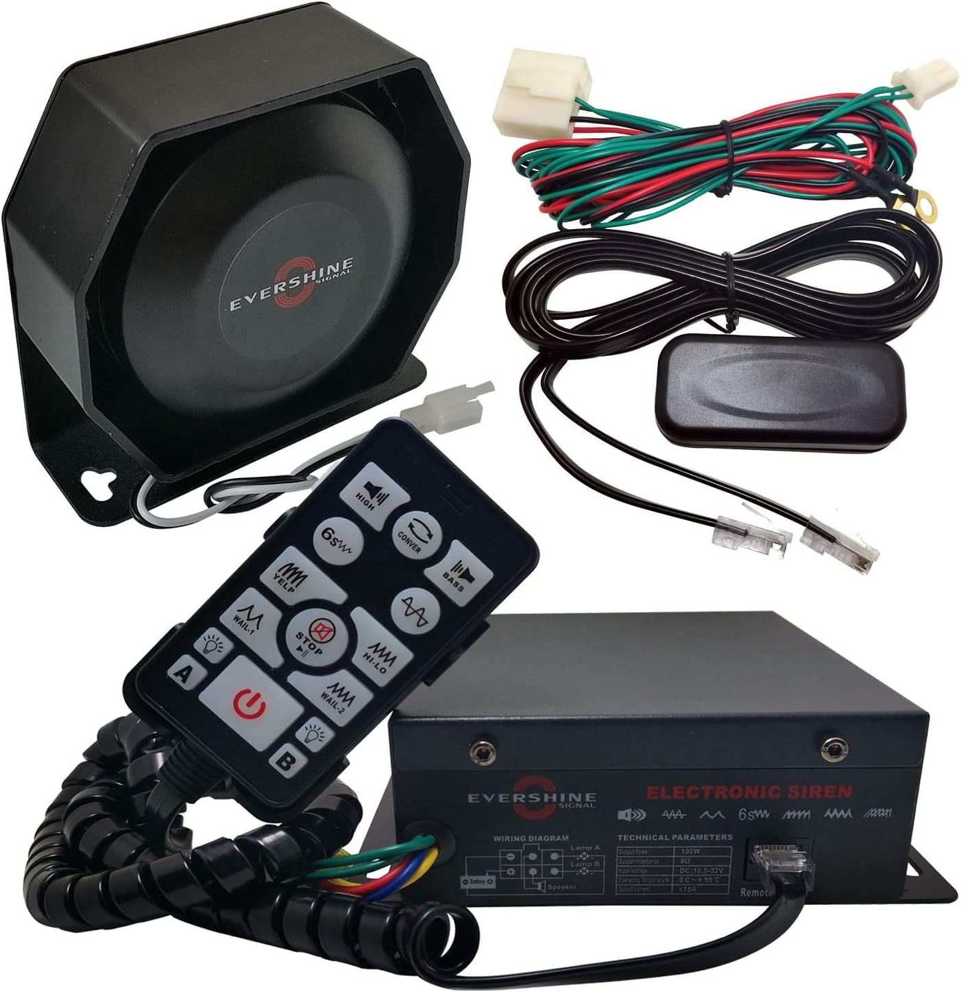 Evershine Signal 100W Emergency Police Siren Kit with Handheld Remote ...