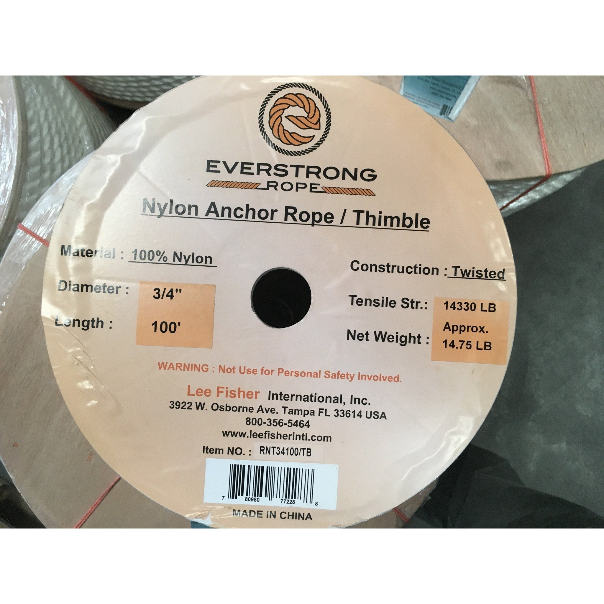 Everstrong Nylon Twisted Anchor Rope 3/4" with stainless steel thimble ...