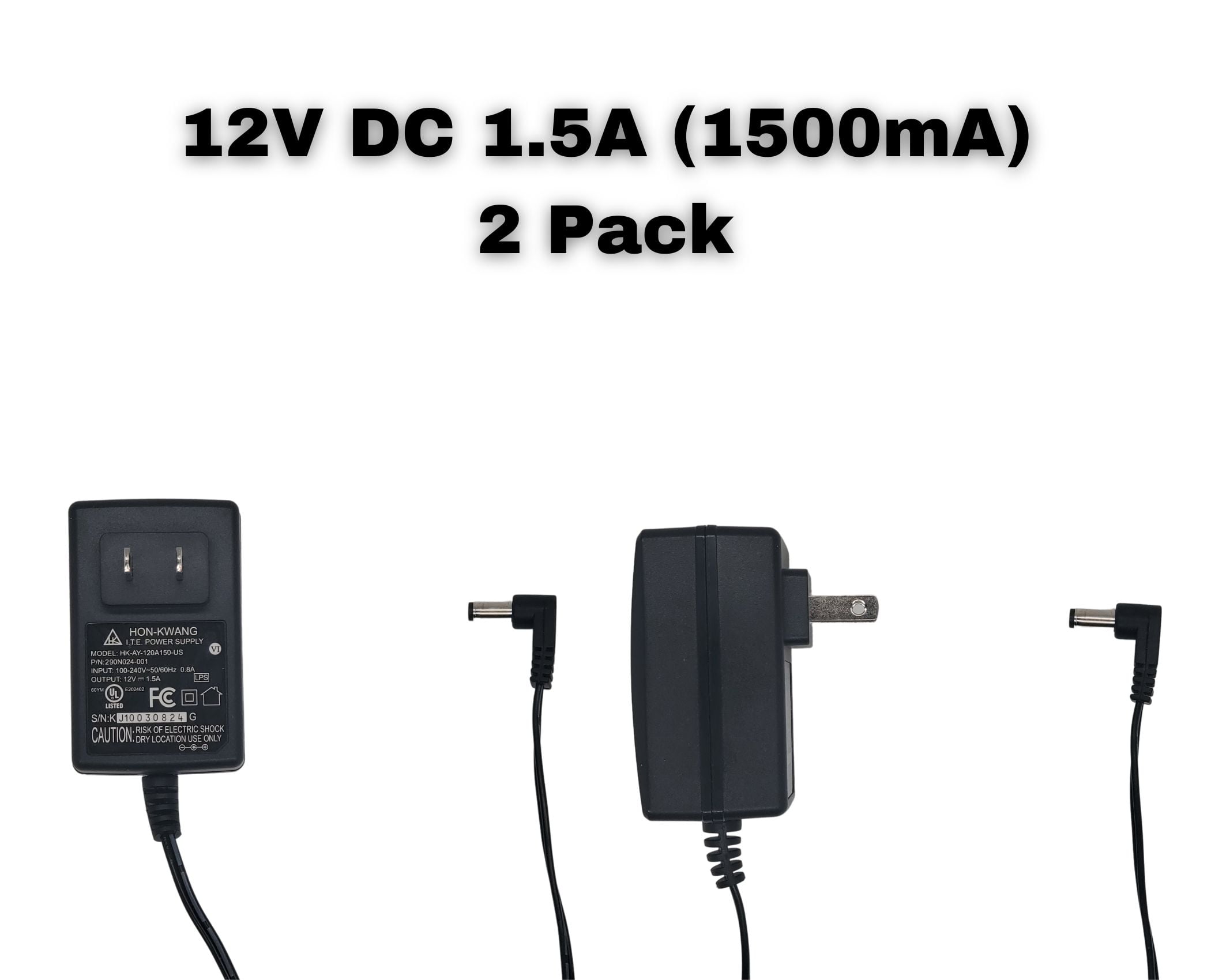 Evertech 12V DC 1500mA Power Supply Adapter 1.5A Wall Charger for 12 Volt Electronics 2.1mm x 5 ...