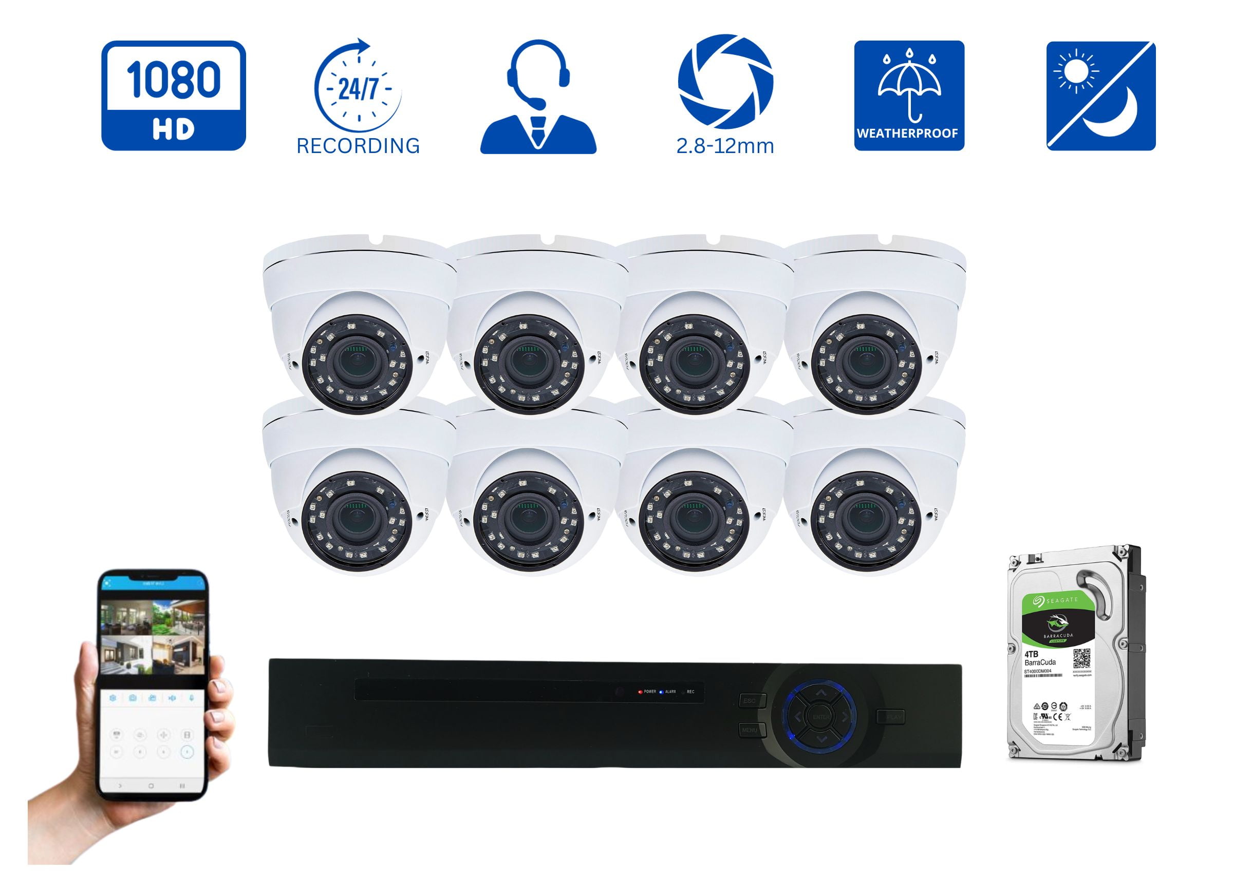 Evertech 16 Channel 4TB HD Indoor Outdoor 1080P (8) Dome Security ...