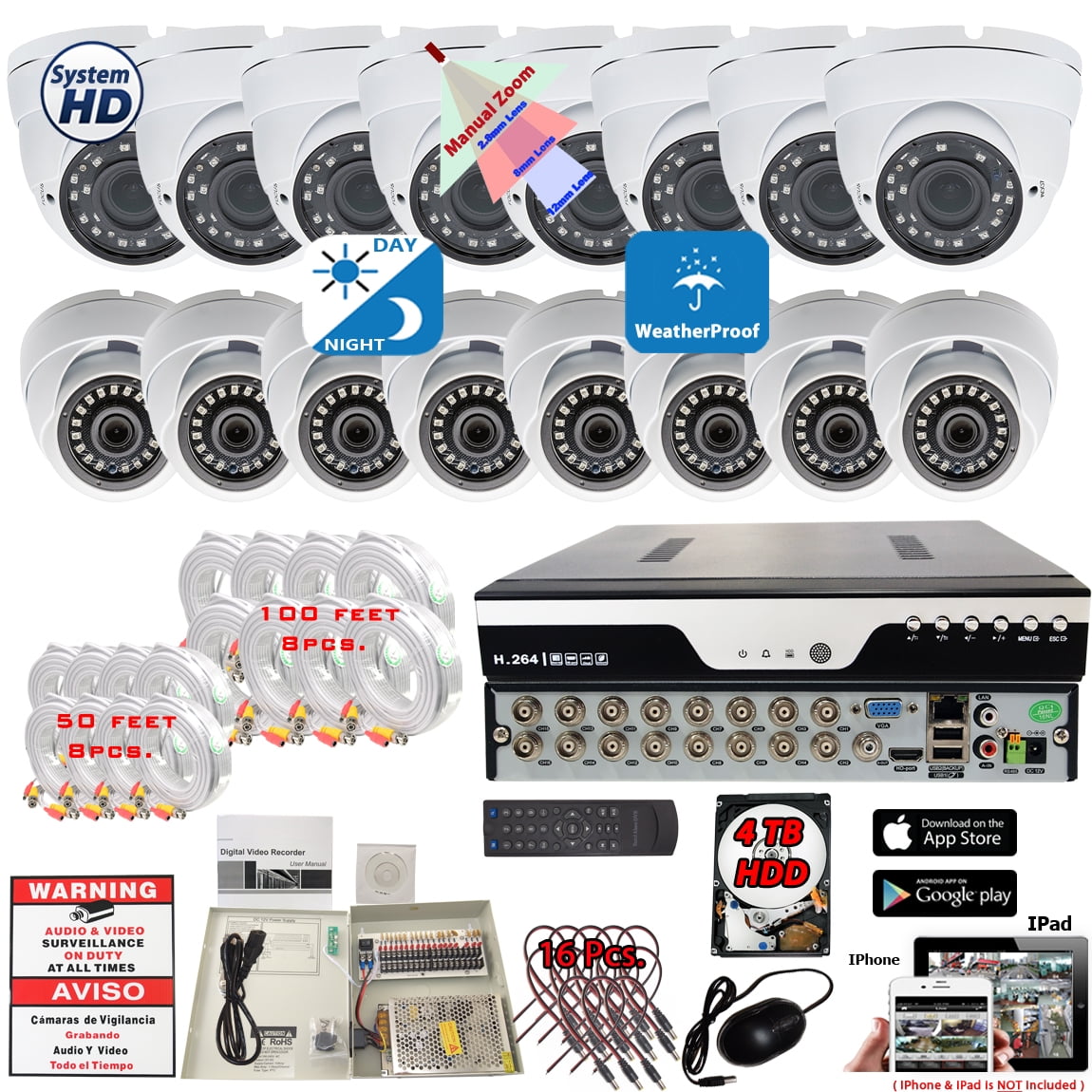 Evertech 16 Channel DVR 16 pcs 1080P HD 4in1 CCTV Security Camera ...