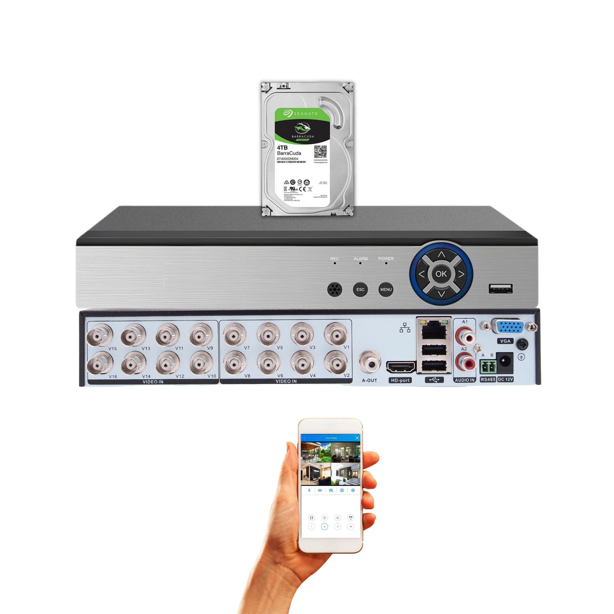 Evertech 16 Channel DVR 4TB Hard Drive H.265 HD TVI AHD CVI Analog Home ...