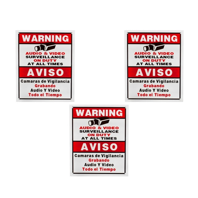 Evertech 3 Pack Bilingual English Spanish Size: 9 x11 CCTV Video ...