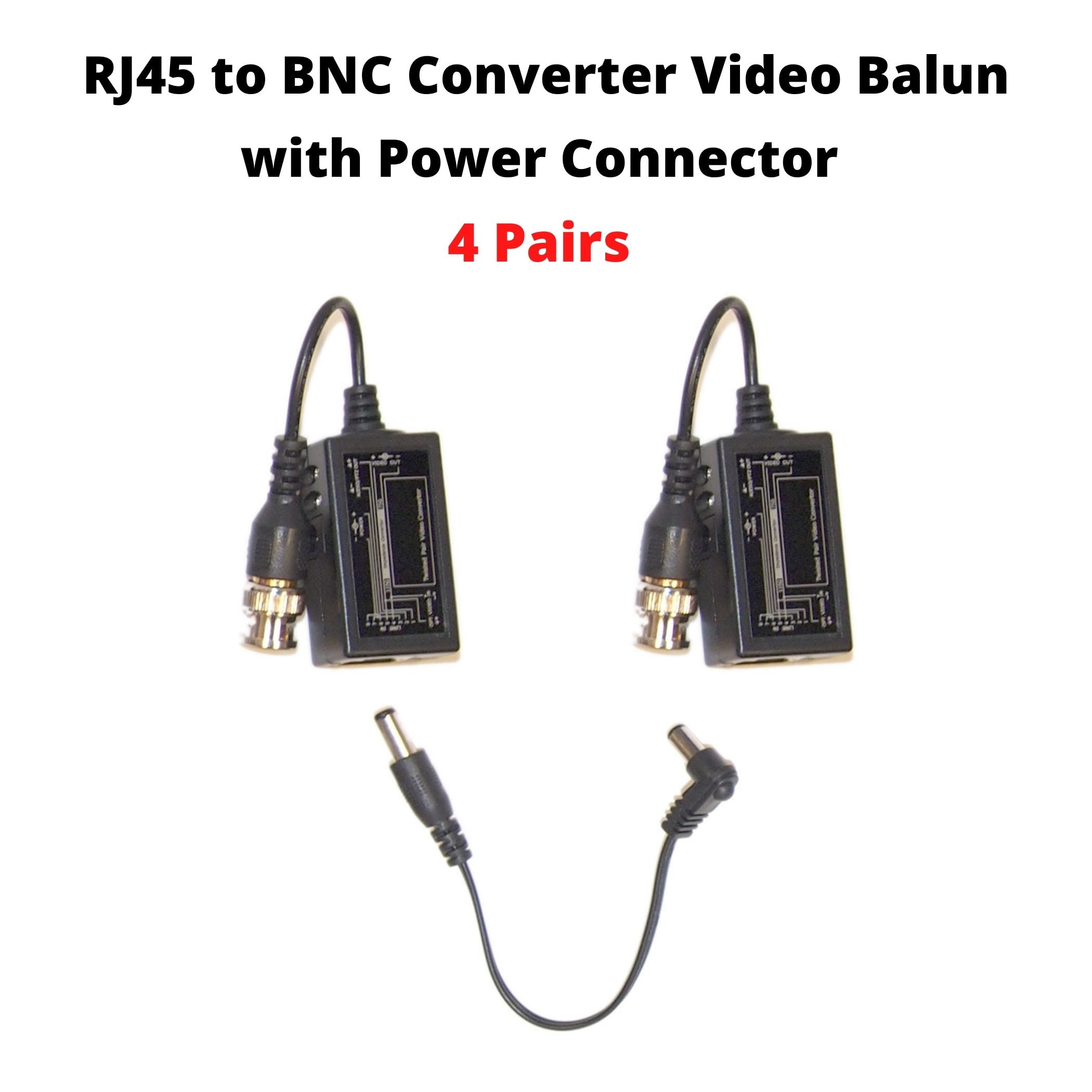Evertech 4 Pairs Passive Video Balun With Power BNC to RJ45 Converter ...