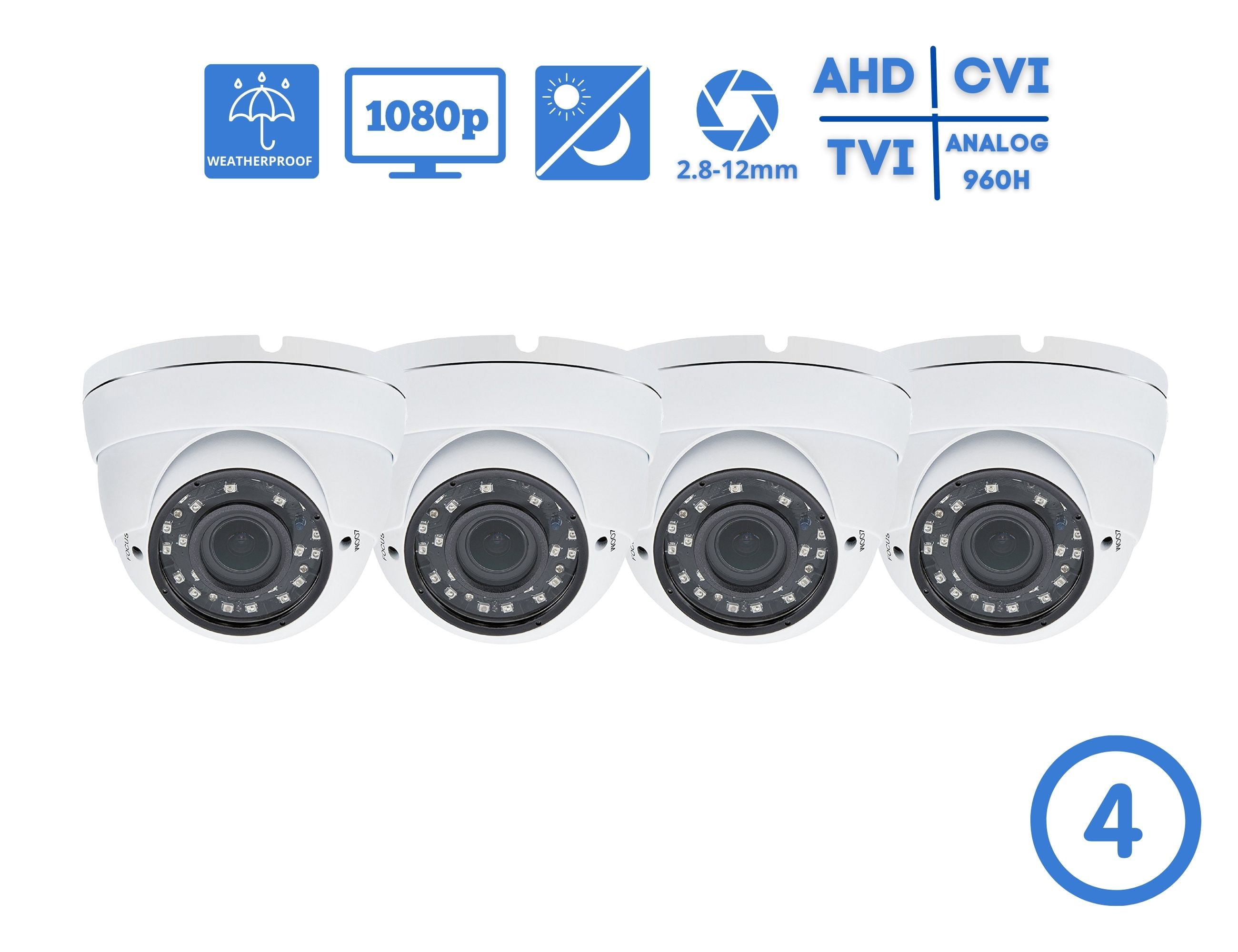 Evertech 4 pcs HD 1080p CCTV Security Surveillance Camera 4in1 TVI CVI ...