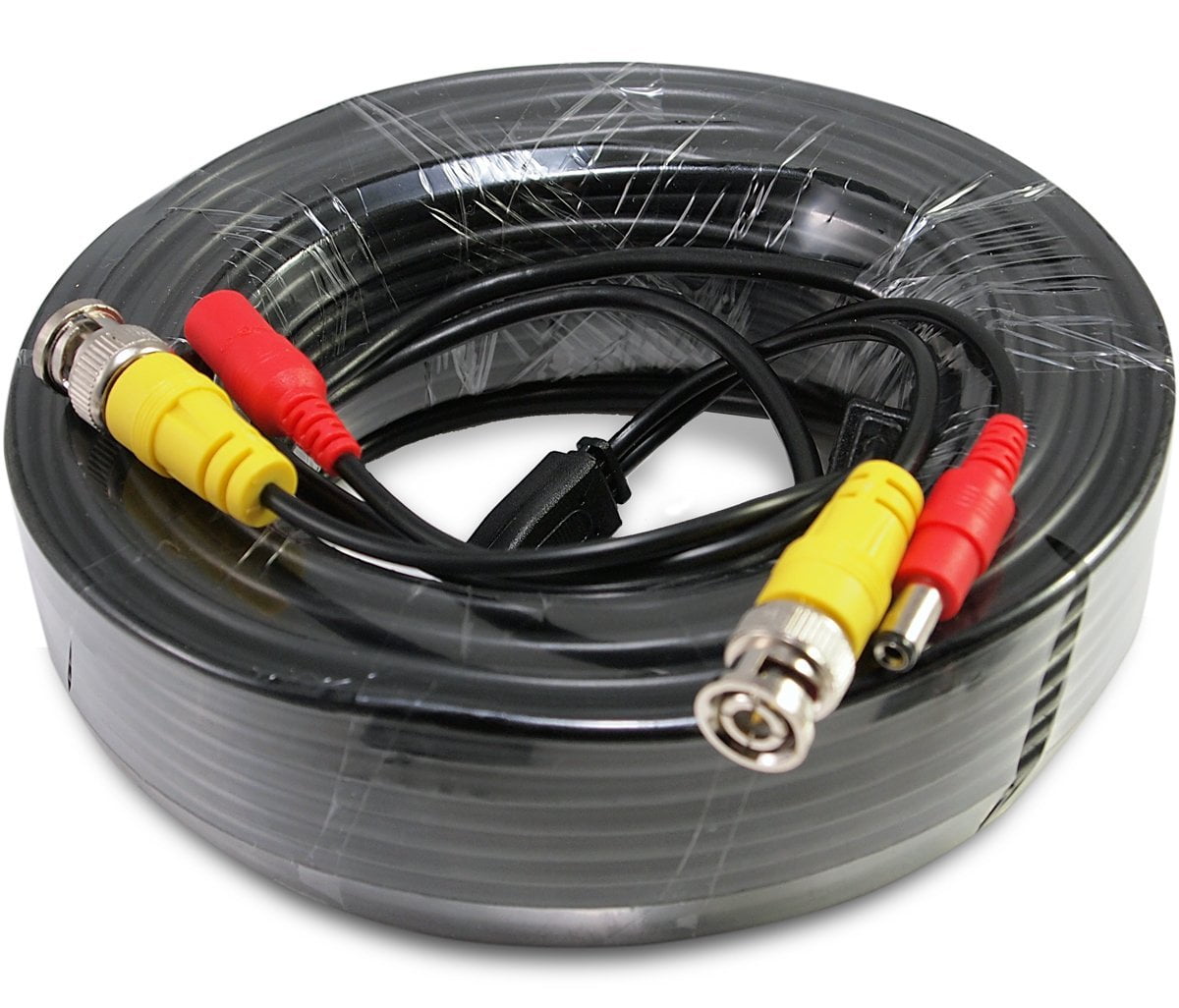 Evertech 50 Feet Black Color Ready-made Video and Power CCTV BNC Cable ...