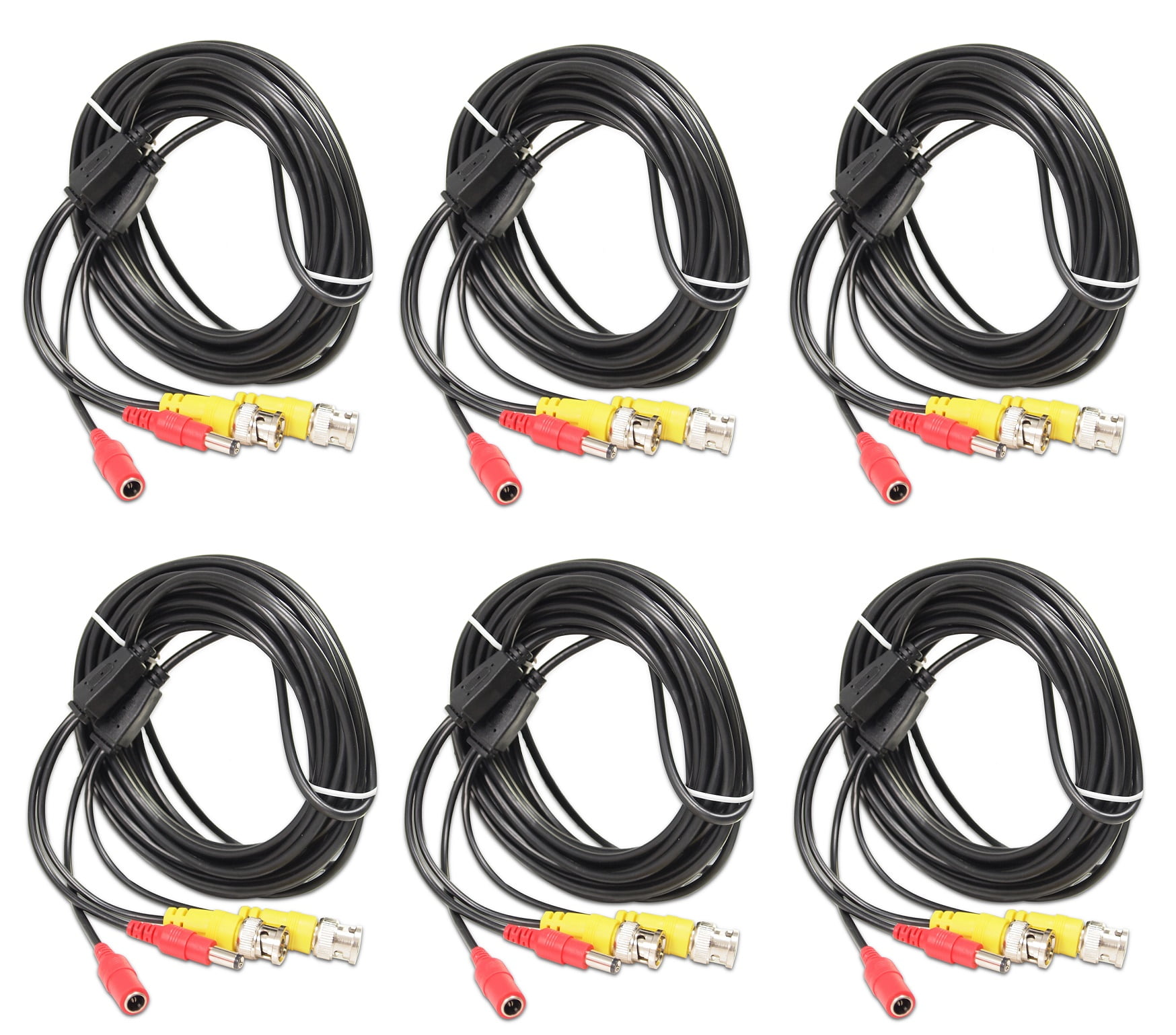 Evertech 6 Pack 25ft White All-in-One Video Power Cables for CCTV ...