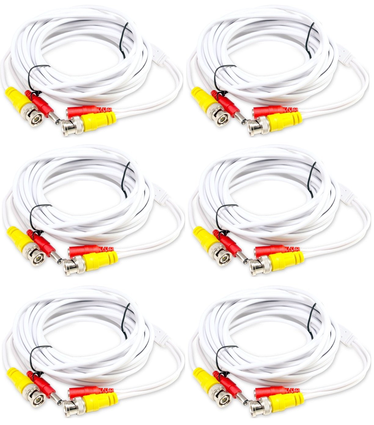 Evertech 6 Pcs 25 Feet White BNC Cable CCTV Security Camera Power Video ...