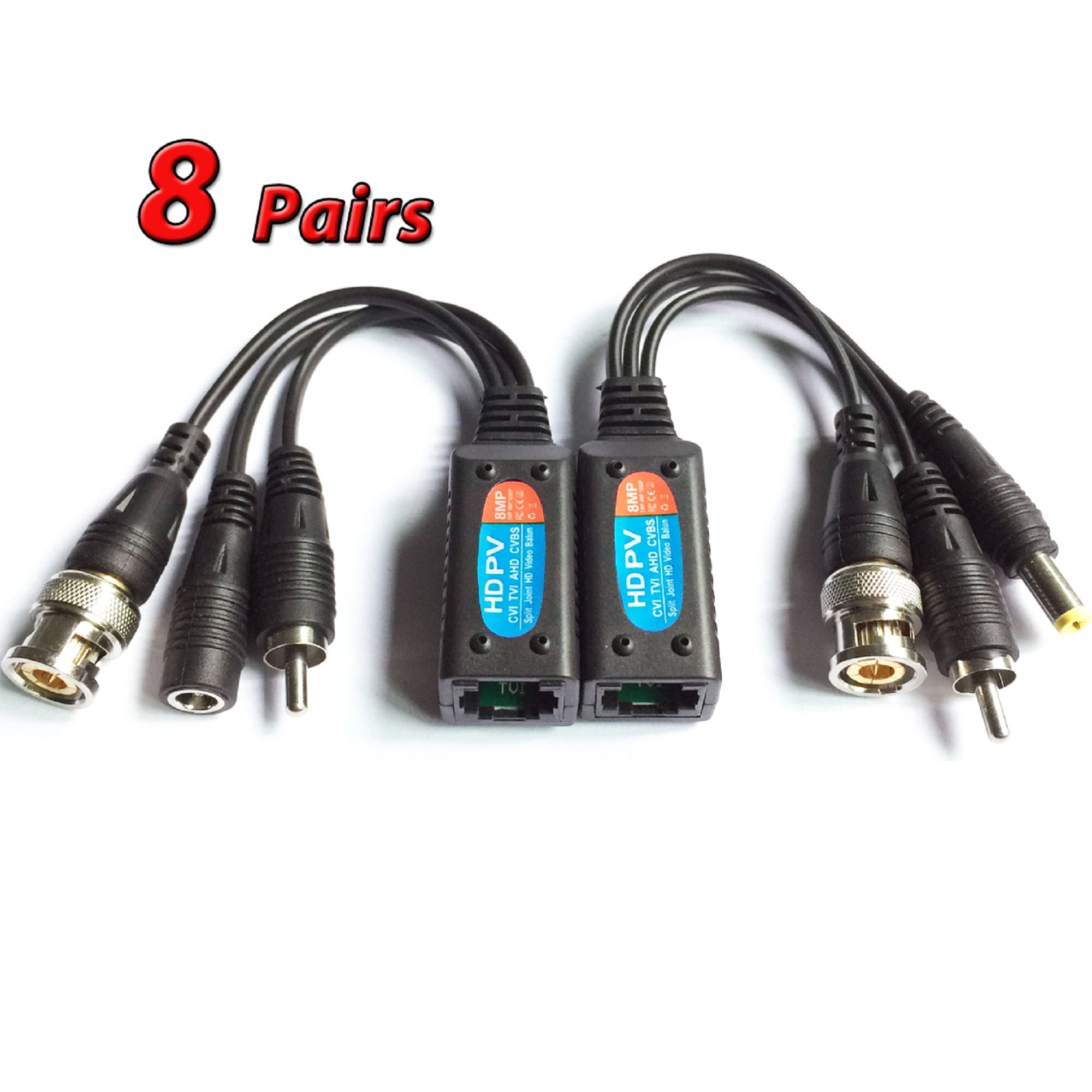 Evertech 8 Pairs 8MP HD UTP Balun Cat5 Cat6 to BNC Video Baluns ...