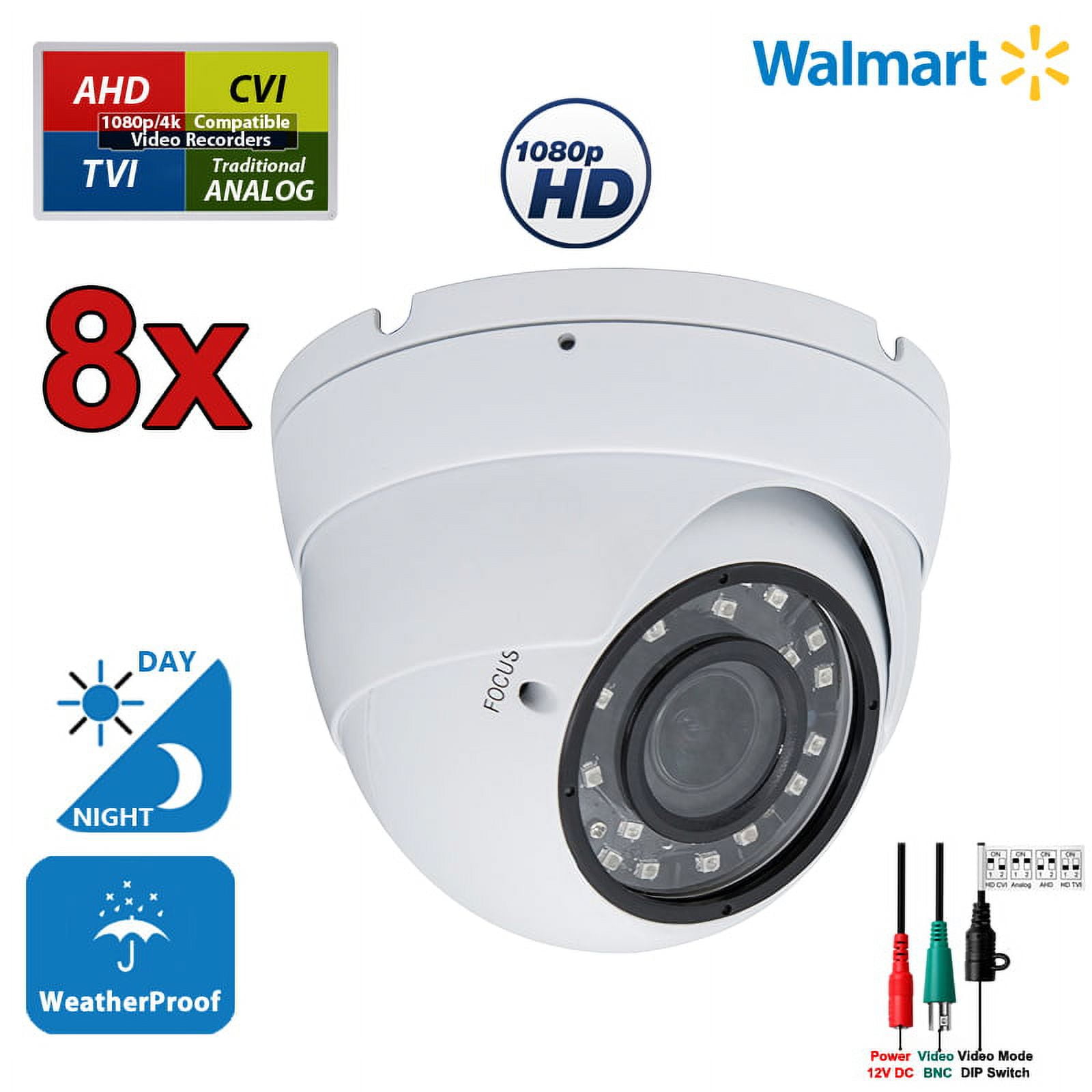 Evertech 8 pcs. 1080p HD Security CCTV Camera 4-in-1 TVI/AHD/CVI/Analog ...