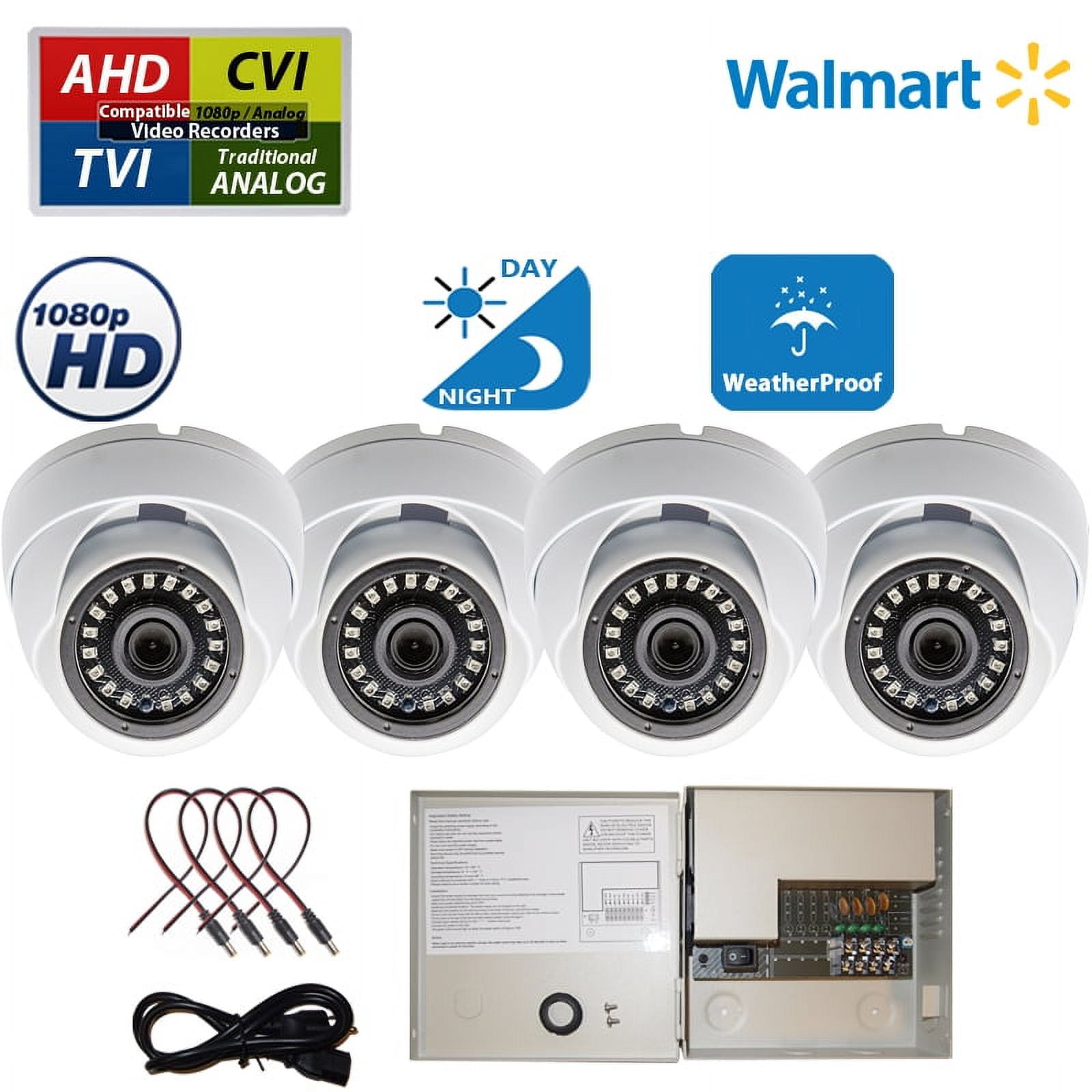 Evertech HD 1080p Dome Security Cameras Set of 4 w/ Power Supply ...