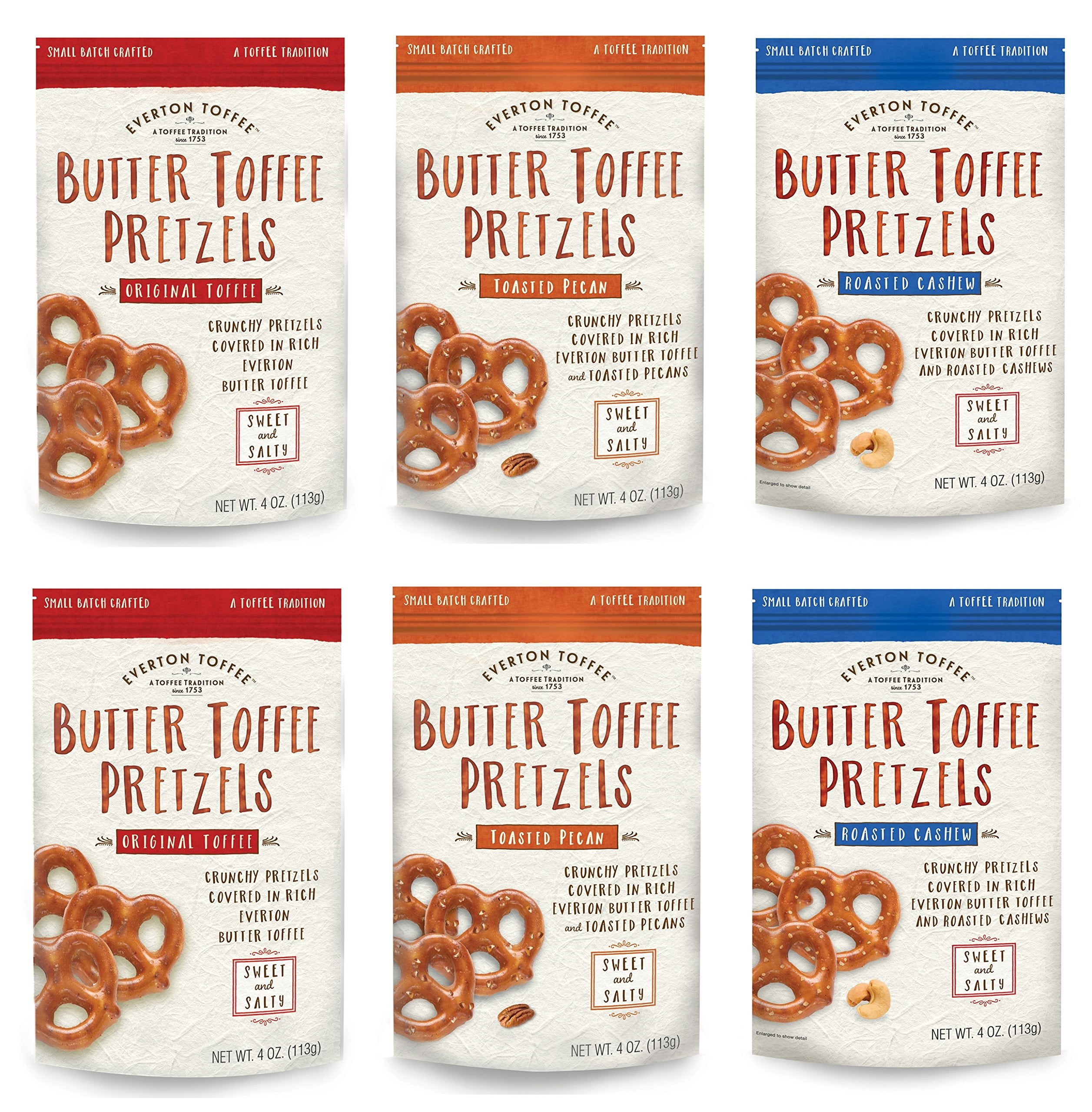 Everton Toffee Butter Toffee Pretzels, Variety Pack (4 oz. bag, 6-pack ...