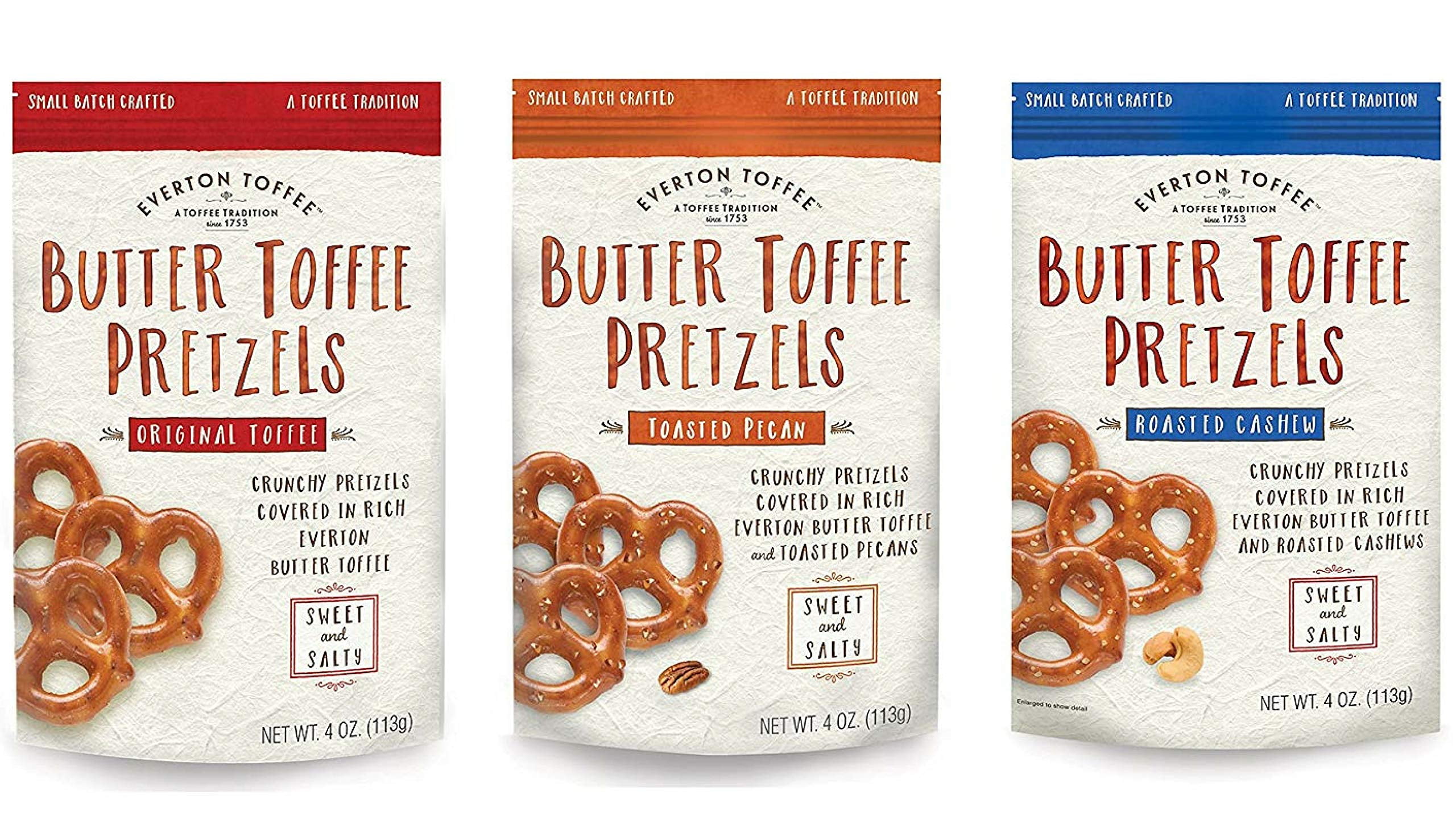 Everton Toffee Butter Toffee TGF4 Pretzels, Variety Pack (4 oz. bag, 3 ...
